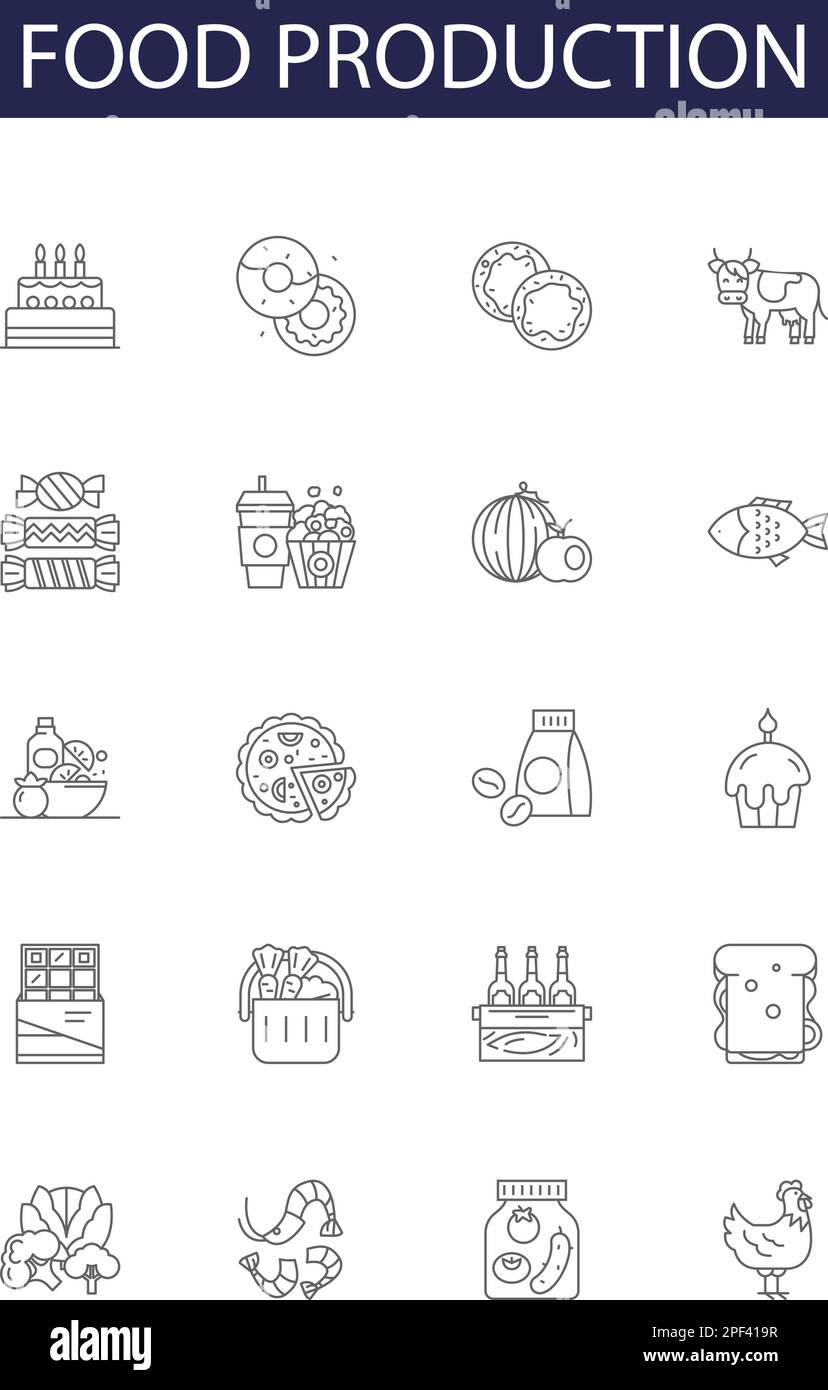 Food production line vector icons and signs. Baking, Processing ...