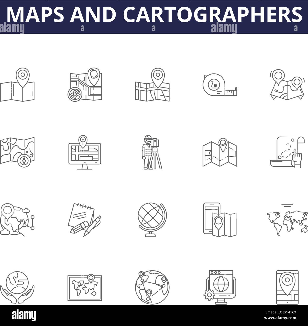 Maps and cartographers line vector icons and signs. Cartographers ... Maps and cartographers line vector icons and signs. Cartographers ...