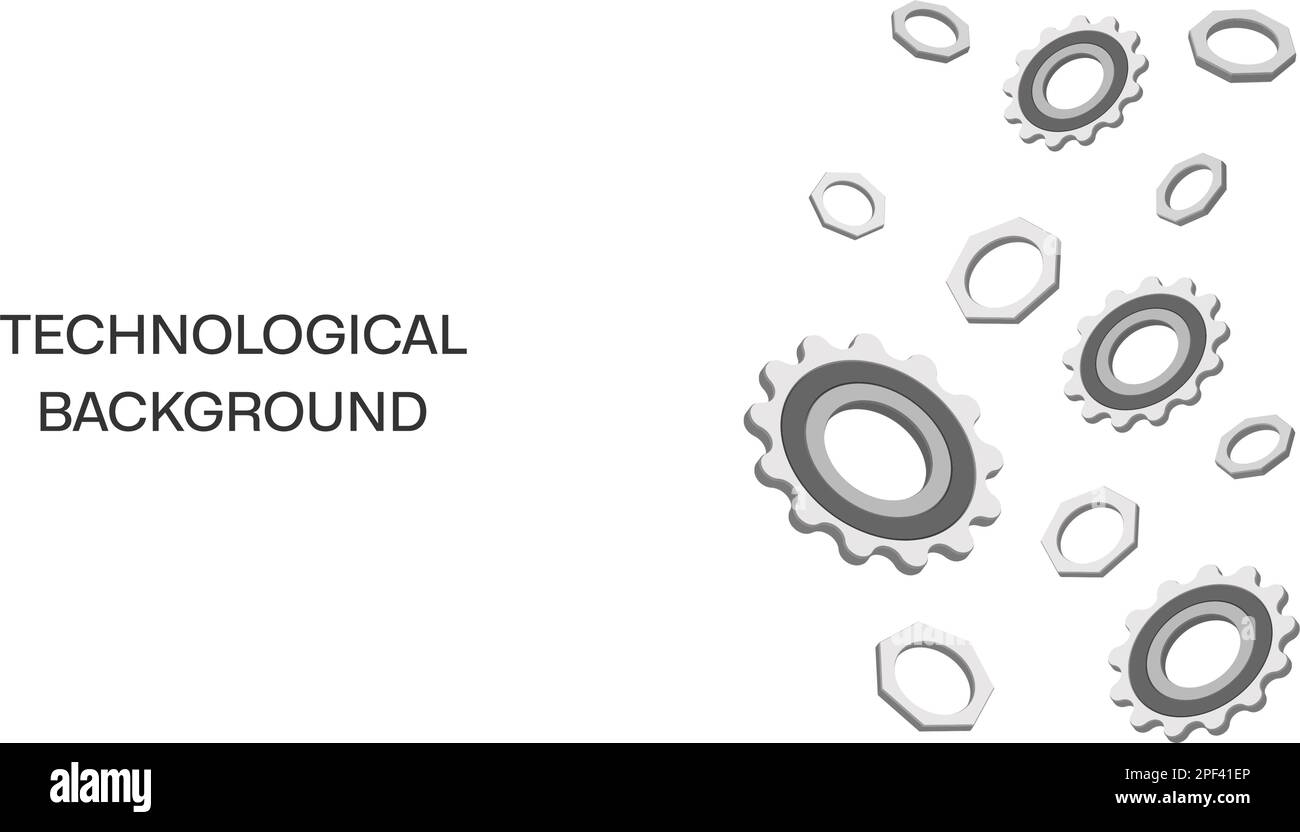 Bright metallic technological background with gears, gear, nut and ... Bright metallic technological background with gears, gear, nut and ...