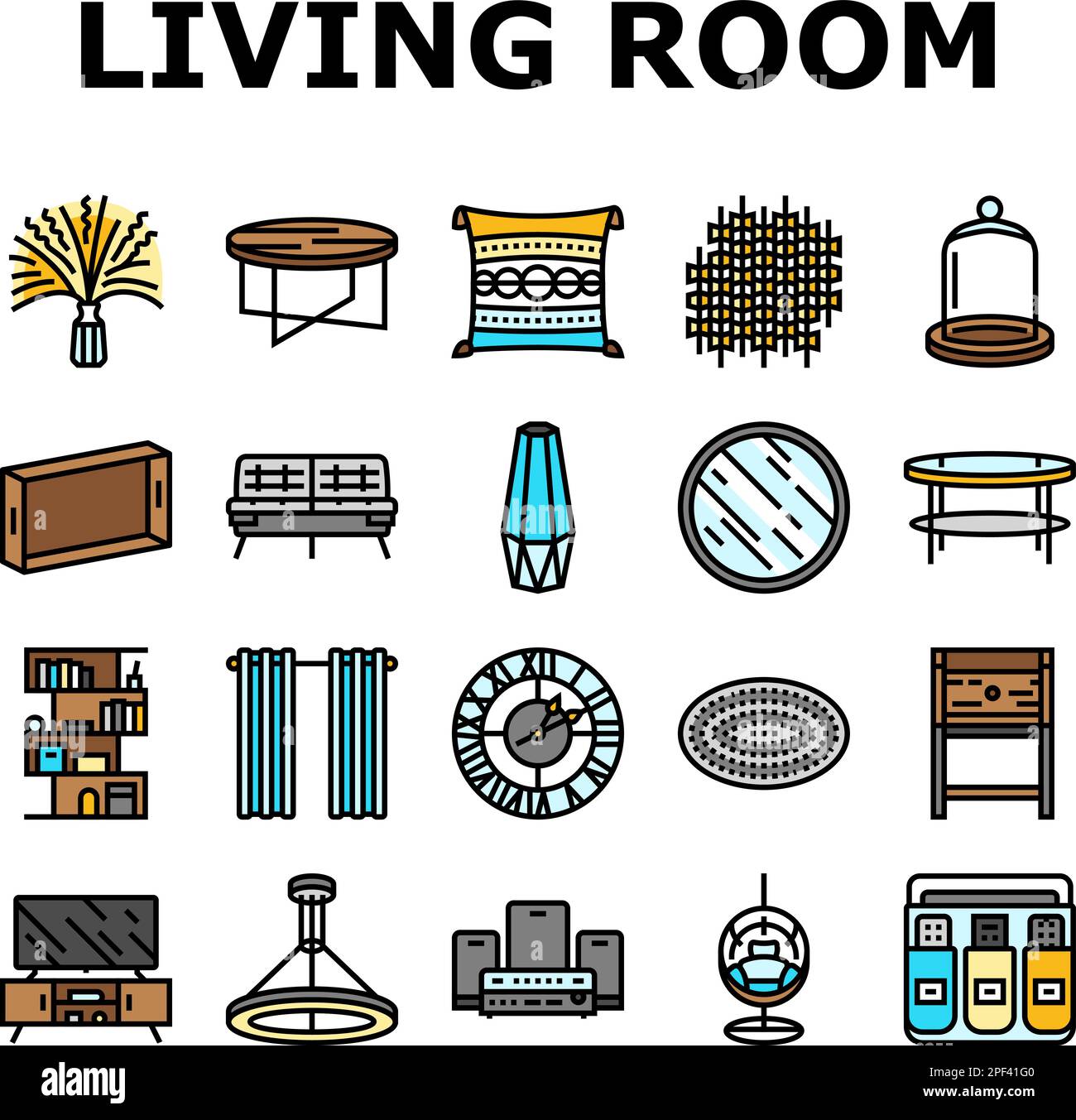 living room modern home furniture icons set vector Stock Vector Image ...