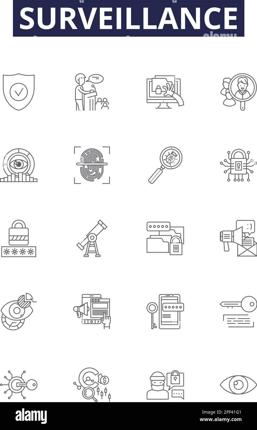 Surveillance line vector icons and signs. Observation, Supervision ...
