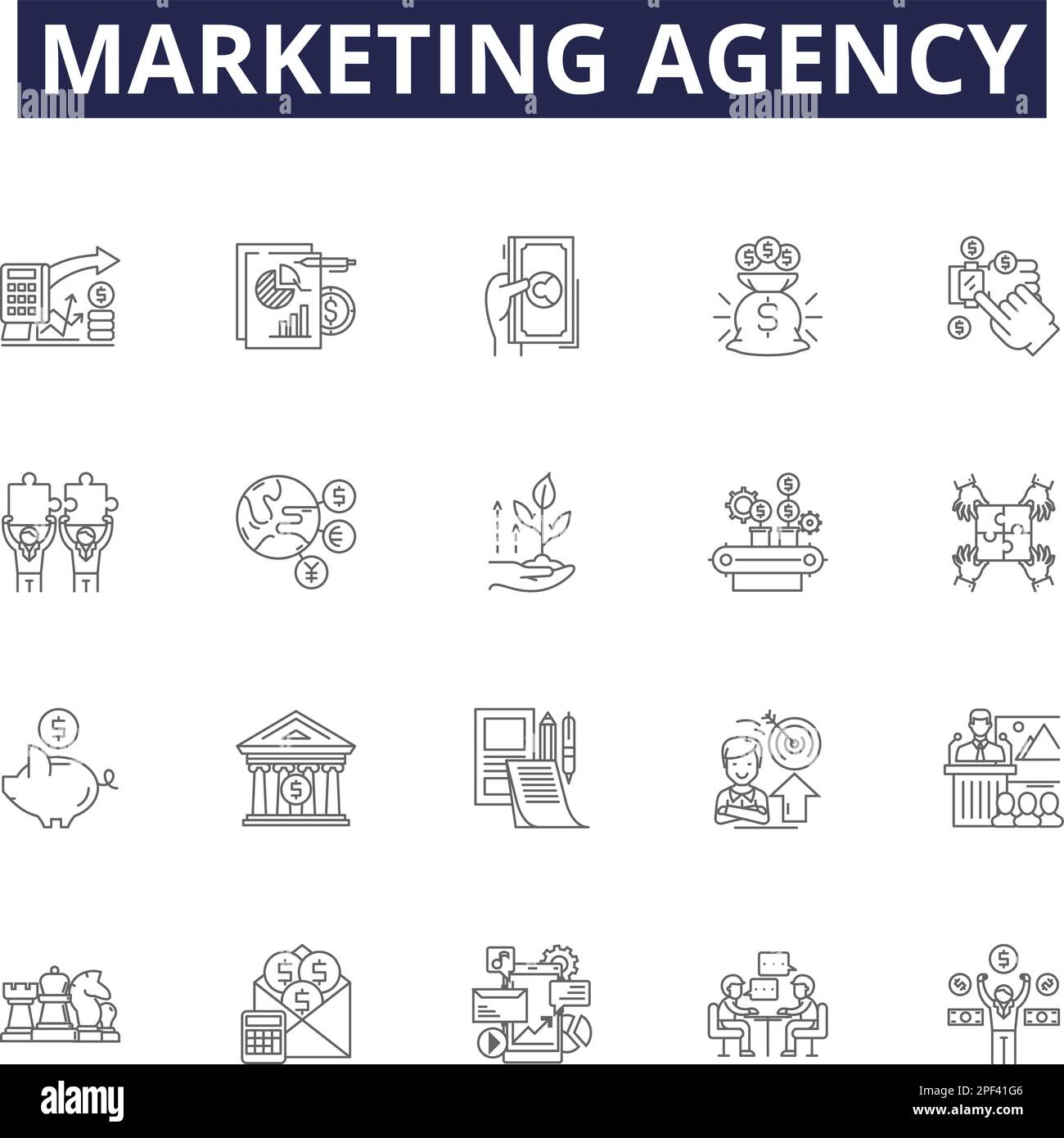 Marketing agency line vector icons and signs. Marketing, Advertising ...
