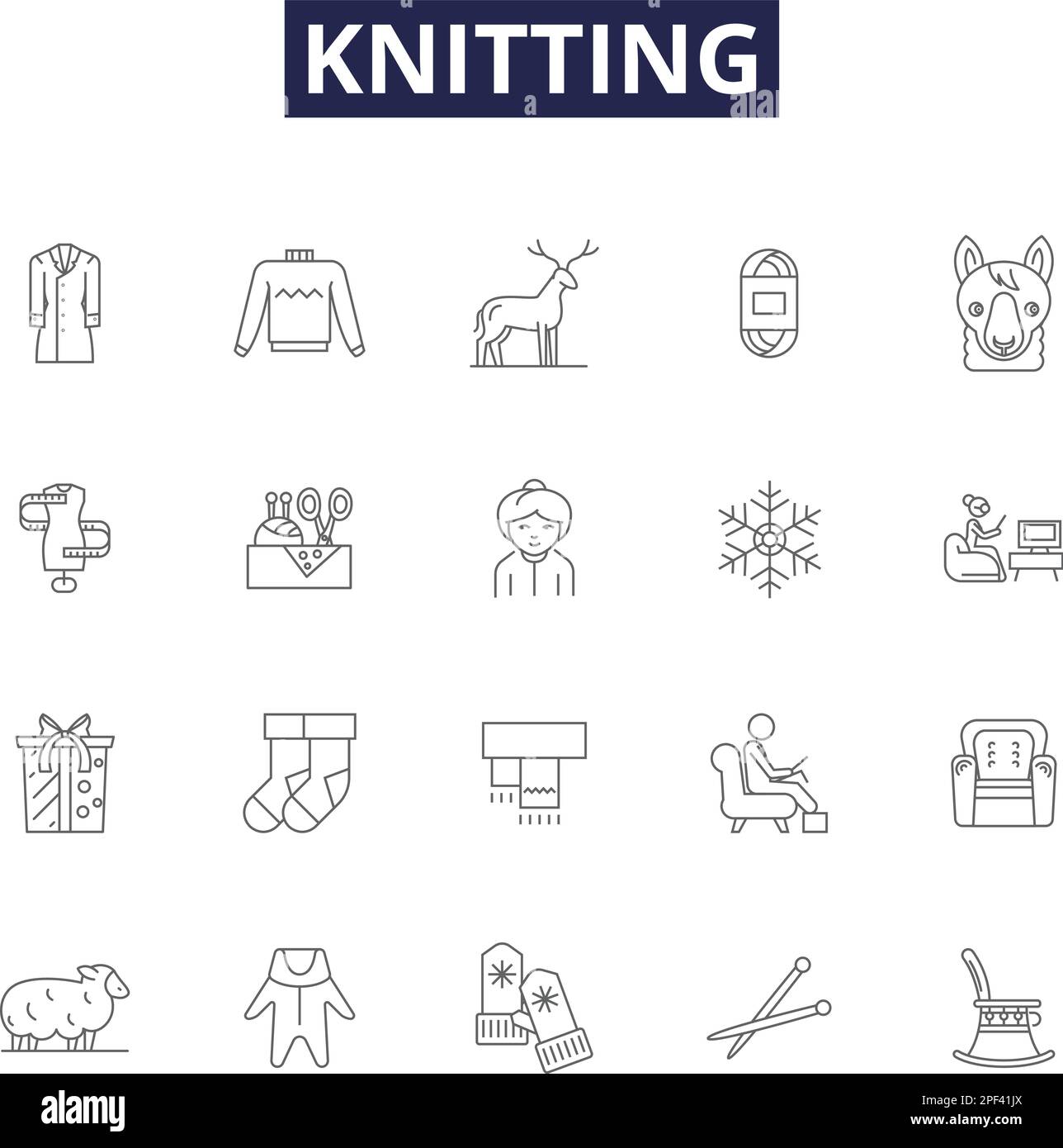 Knitting line vector icons and signs. yarn, pattern, loom, crochet ...