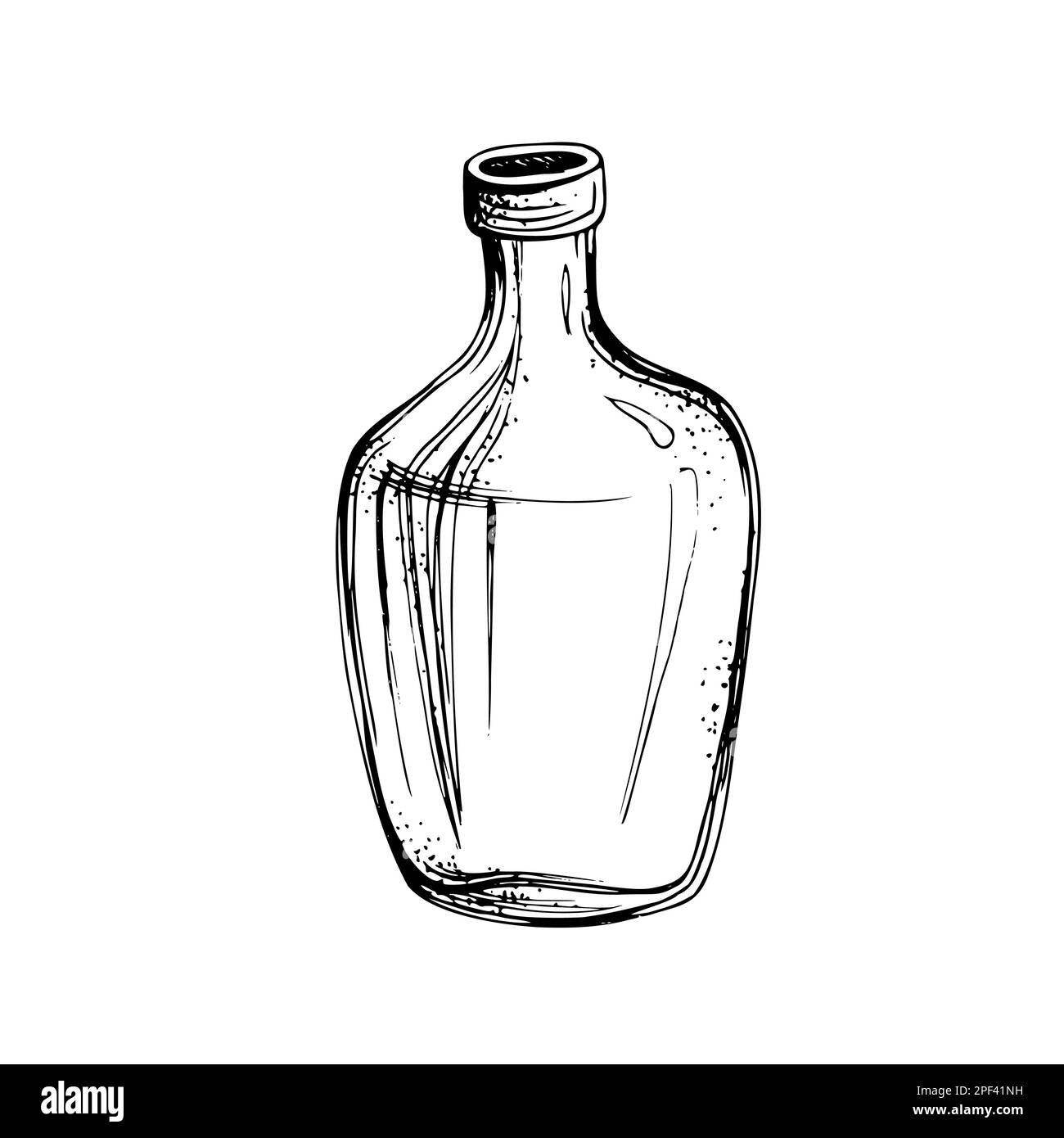 Open glass bottle. Isolated object drawn by hand in graphic technique ...