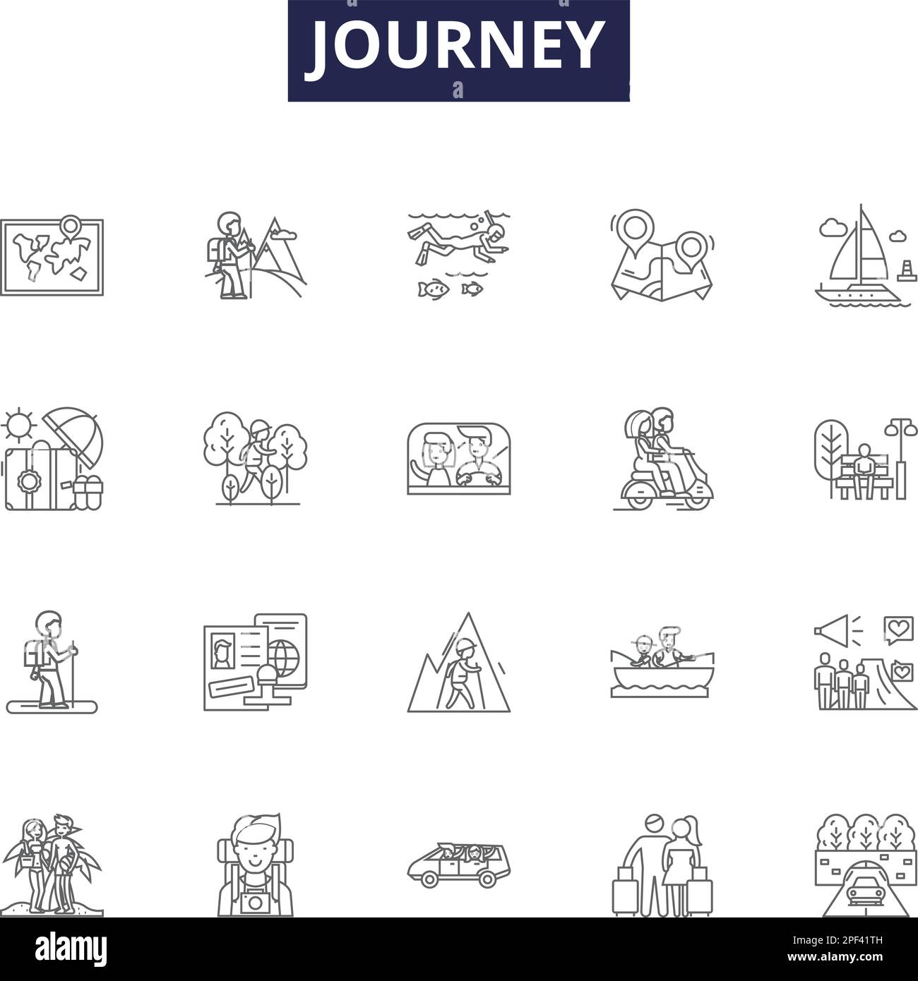 Journey line vector icons and signs. Tour, Expedition, Trek, Passage ...