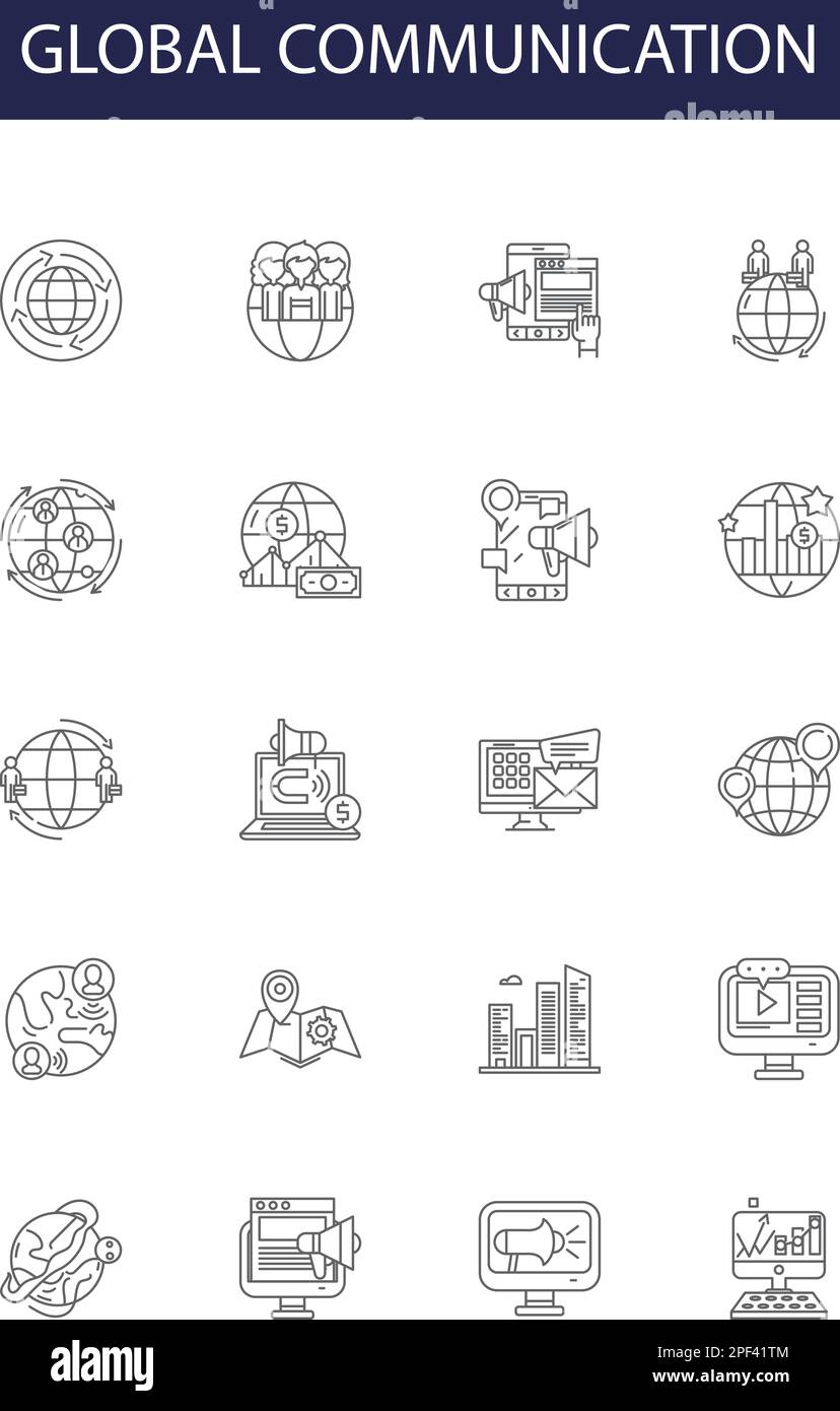 Global communication line vector icons and signs. Dialogue, Networking, Integration, Exchange ...
