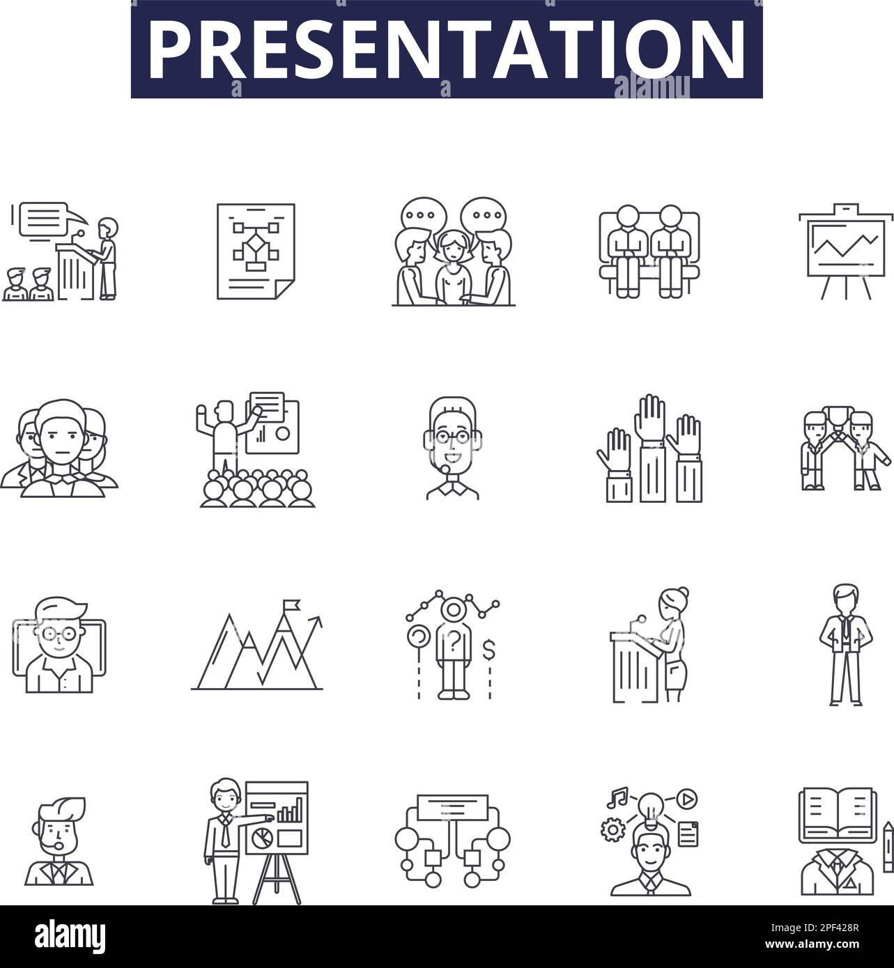 Presentation line vector icons and signs. Speech, Slideshow, Demonstration, Address, Lecture ...