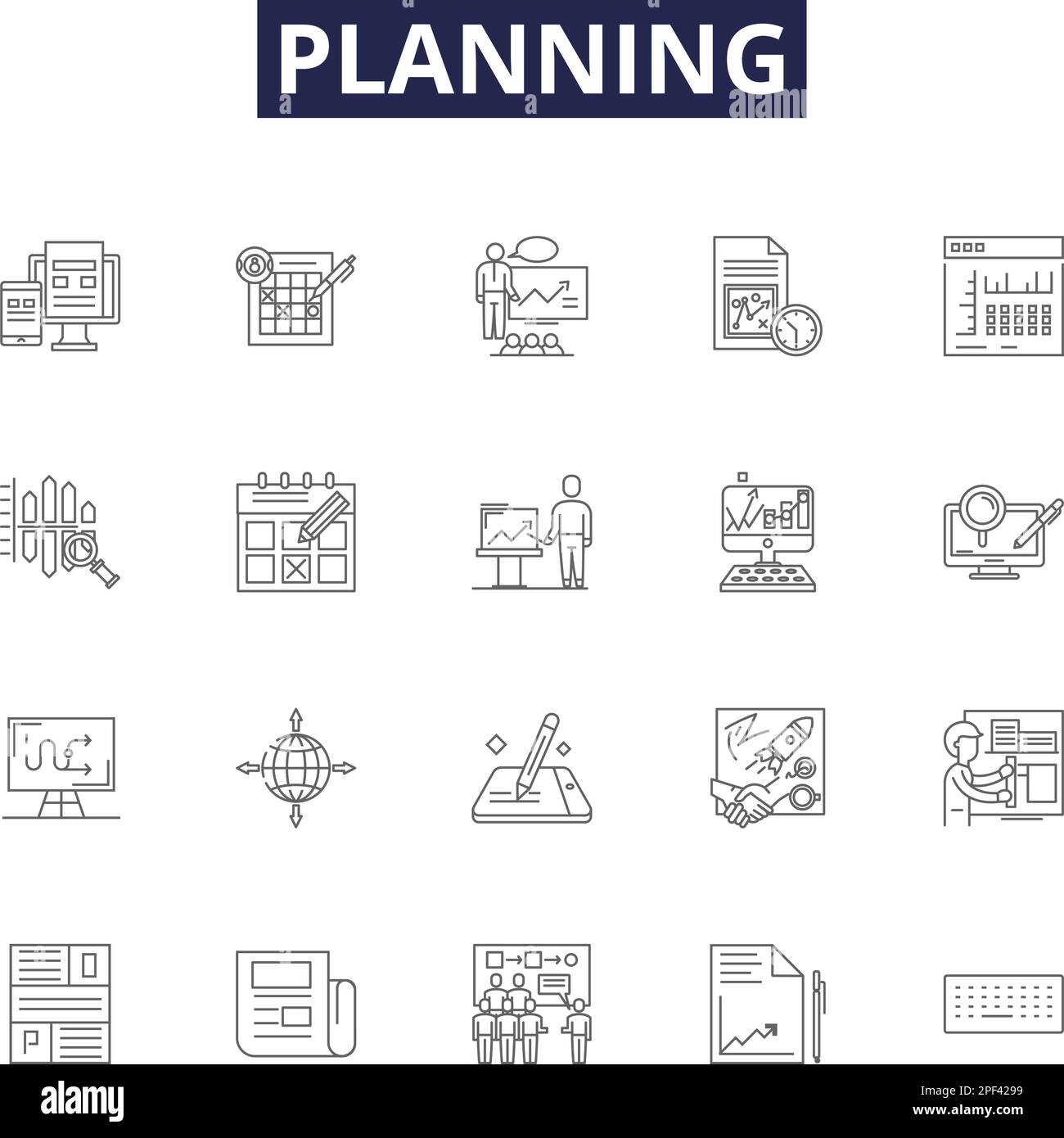 Planning line vector icons and signs. Charting, Scheduling, Estimating ... Planning line vector icons and signs. Charting, Scheduling, Estimating ...