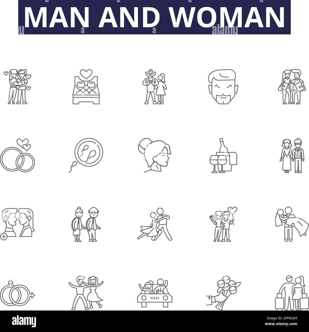 Man and woman line vector icons and signs. female, man, male, woman ...