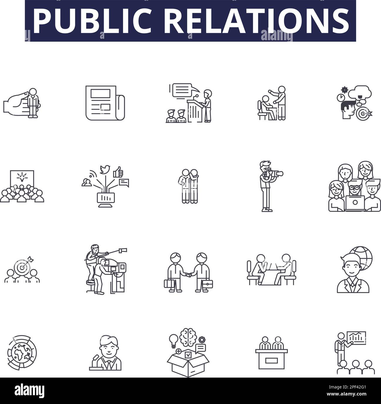 Public relations line vector icons and signs. communication, business ...