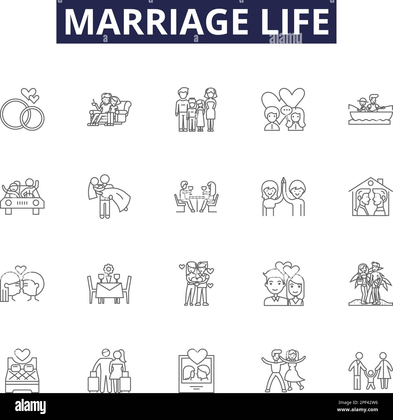 Marriage life line vector icons and signs. commitment, communication ...