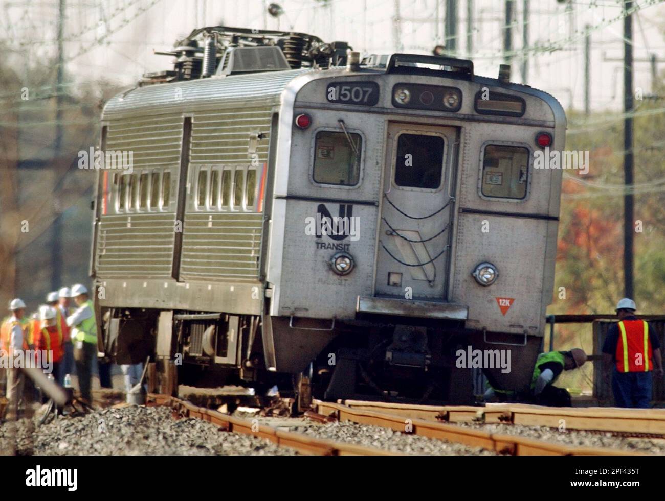 A New Jersey Transit train sits off its wheels after it derailed on the ...