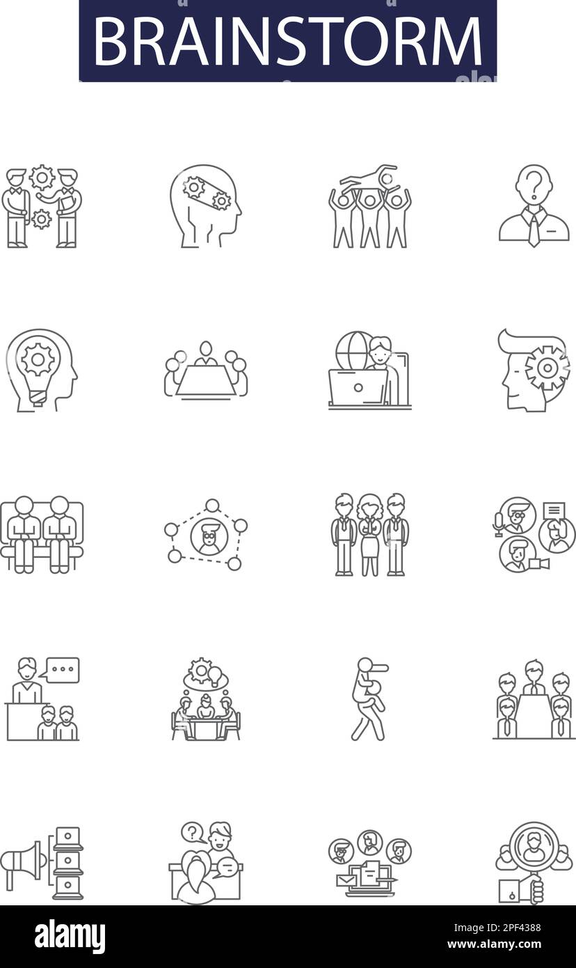 Brainstorm line vector icons and signs. Brainwave, Create, Imagine ...
