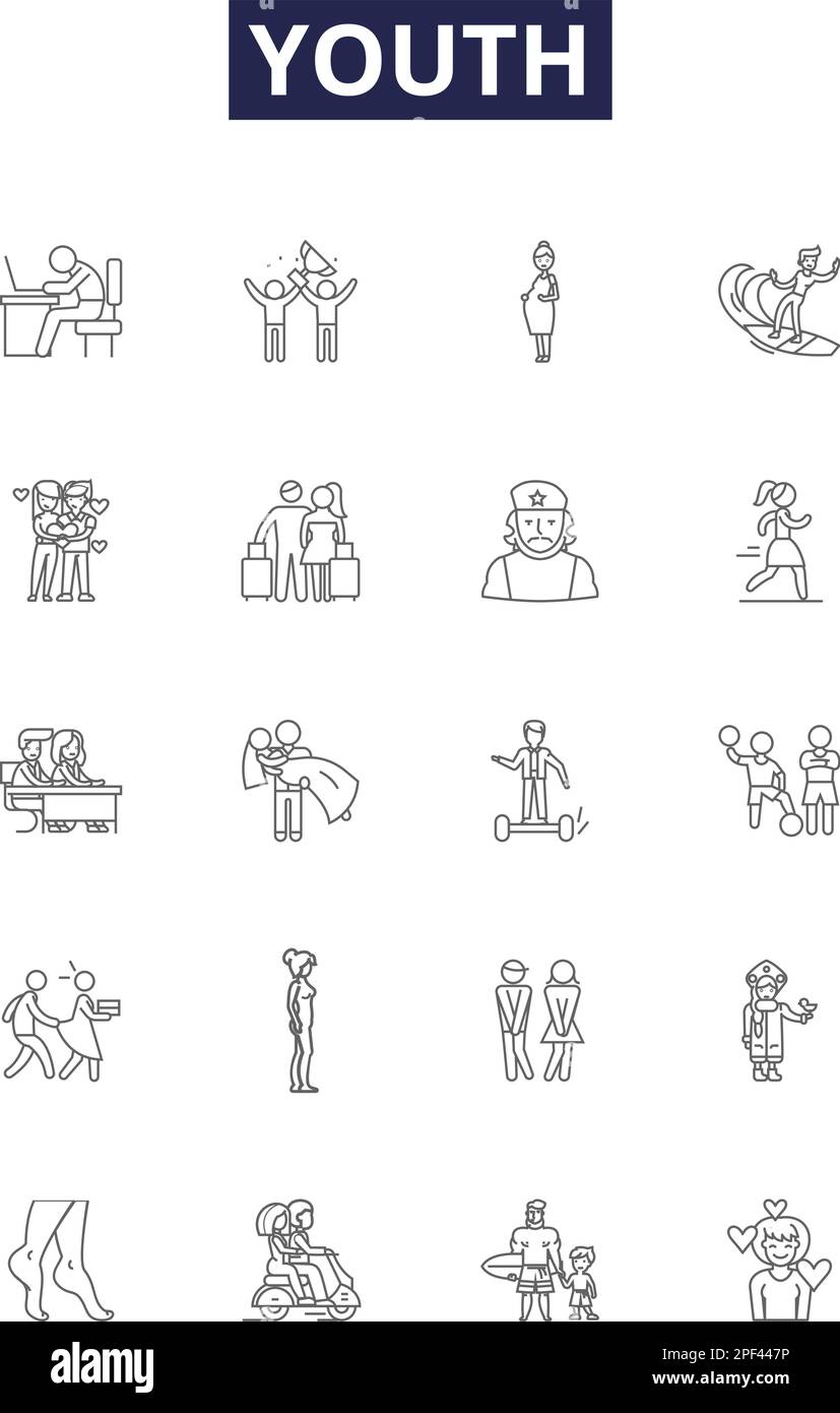 Youth line vector icons and signs. Teen, Juvenile, Adolescent, School-aged, Millennial ...