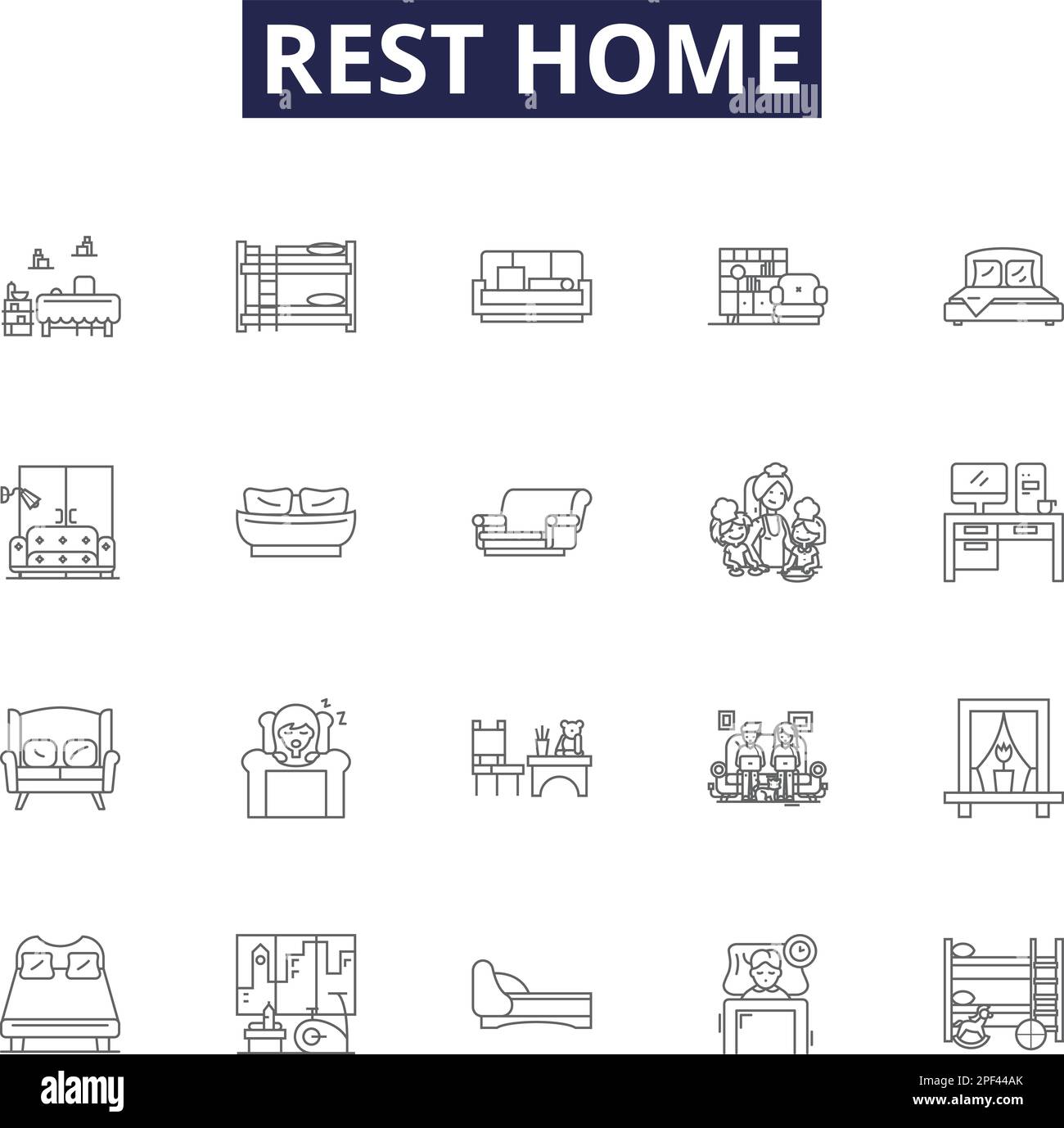 Rest home line vector icons and signs. Home, Care, Elderly, Sanctuary ...