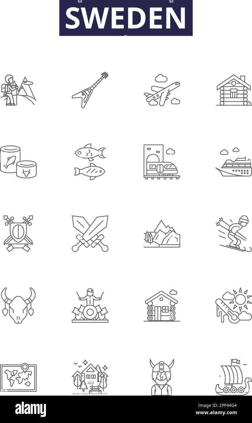 Sweden line vector icons and signs. swedish, europe, travel ...