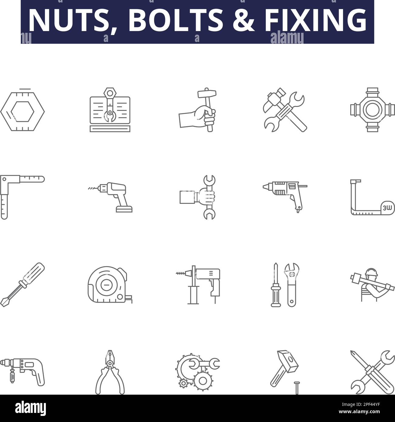 Nuts, bolts & fixing line vector icons and signs. hardware, tool, steel ...