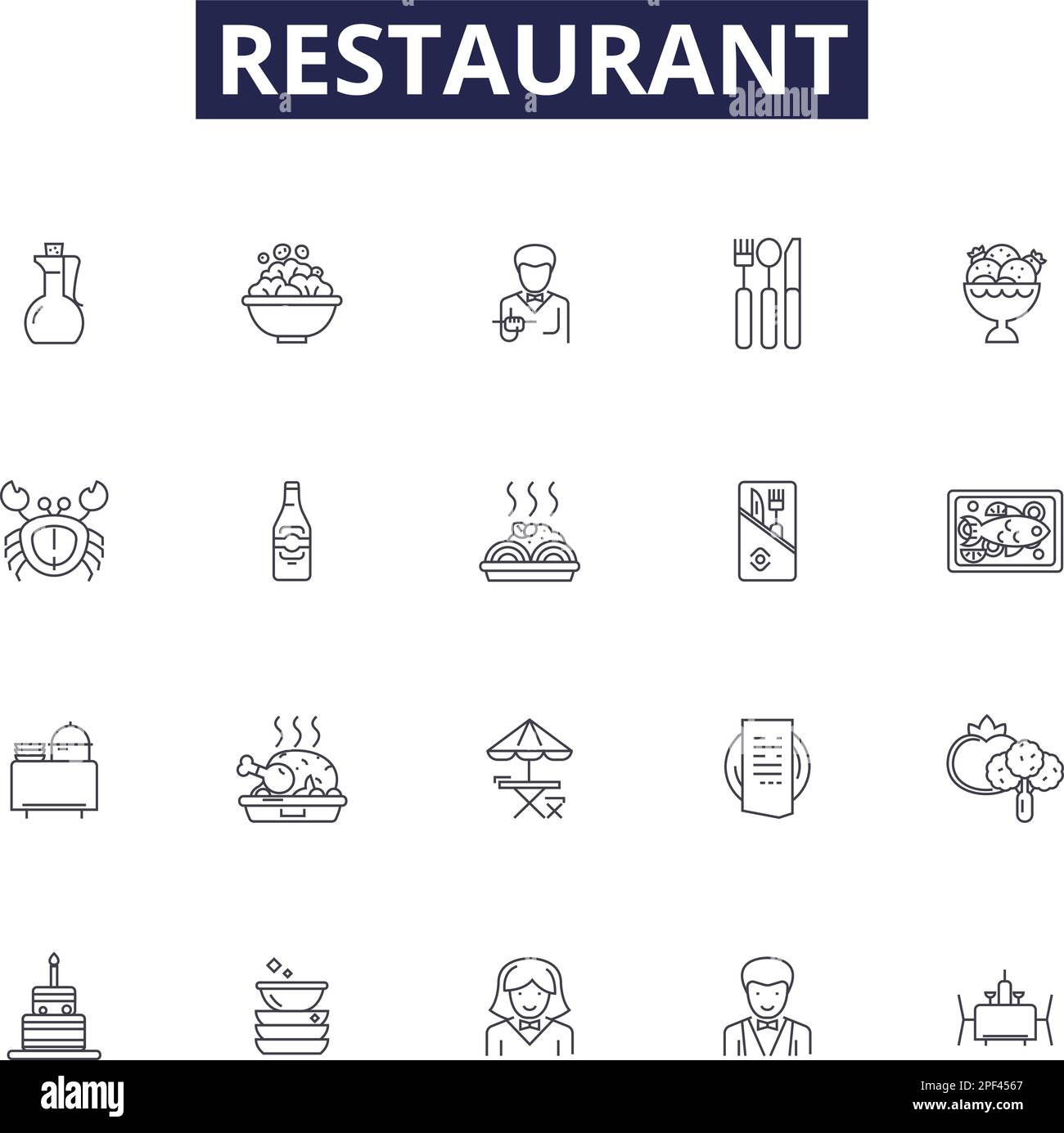 Restaurant line vector icons and signs. cafe, food, table, business, people, dinner, meal ...