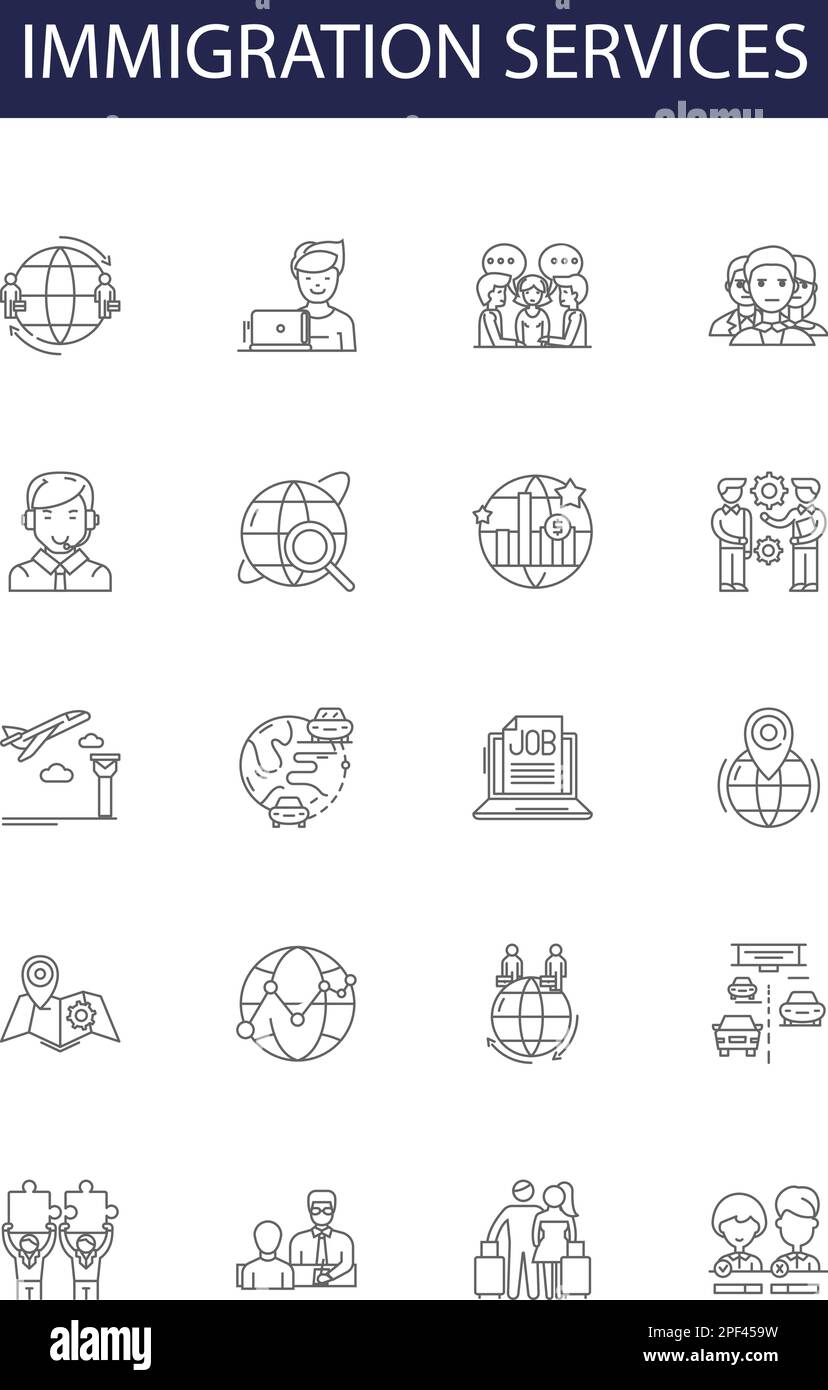 Immigration services line vector icons and signs. Services, Visa ...