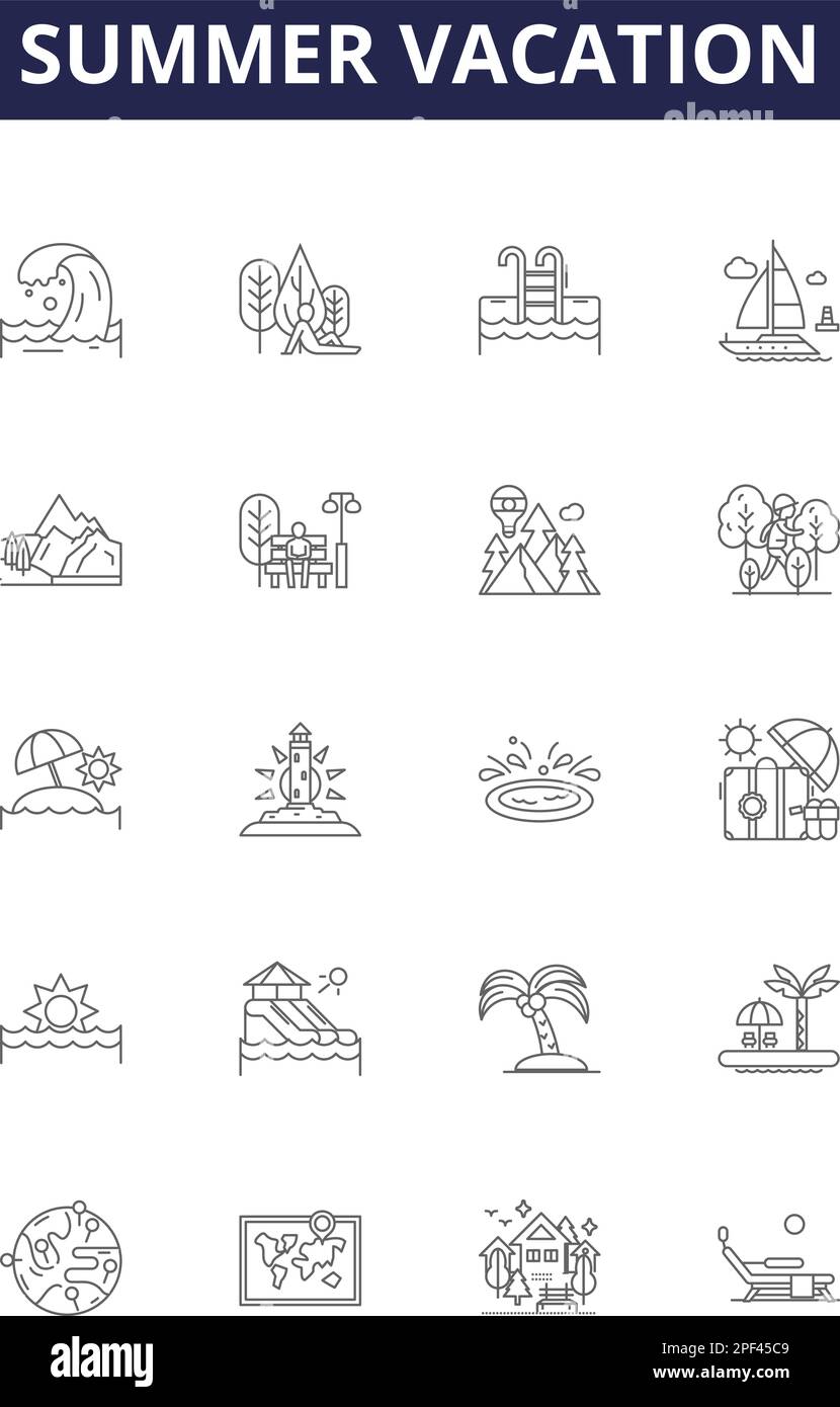 Summer vacation line vector icons and signs. Summer, Trip, Sun, Beach ...
