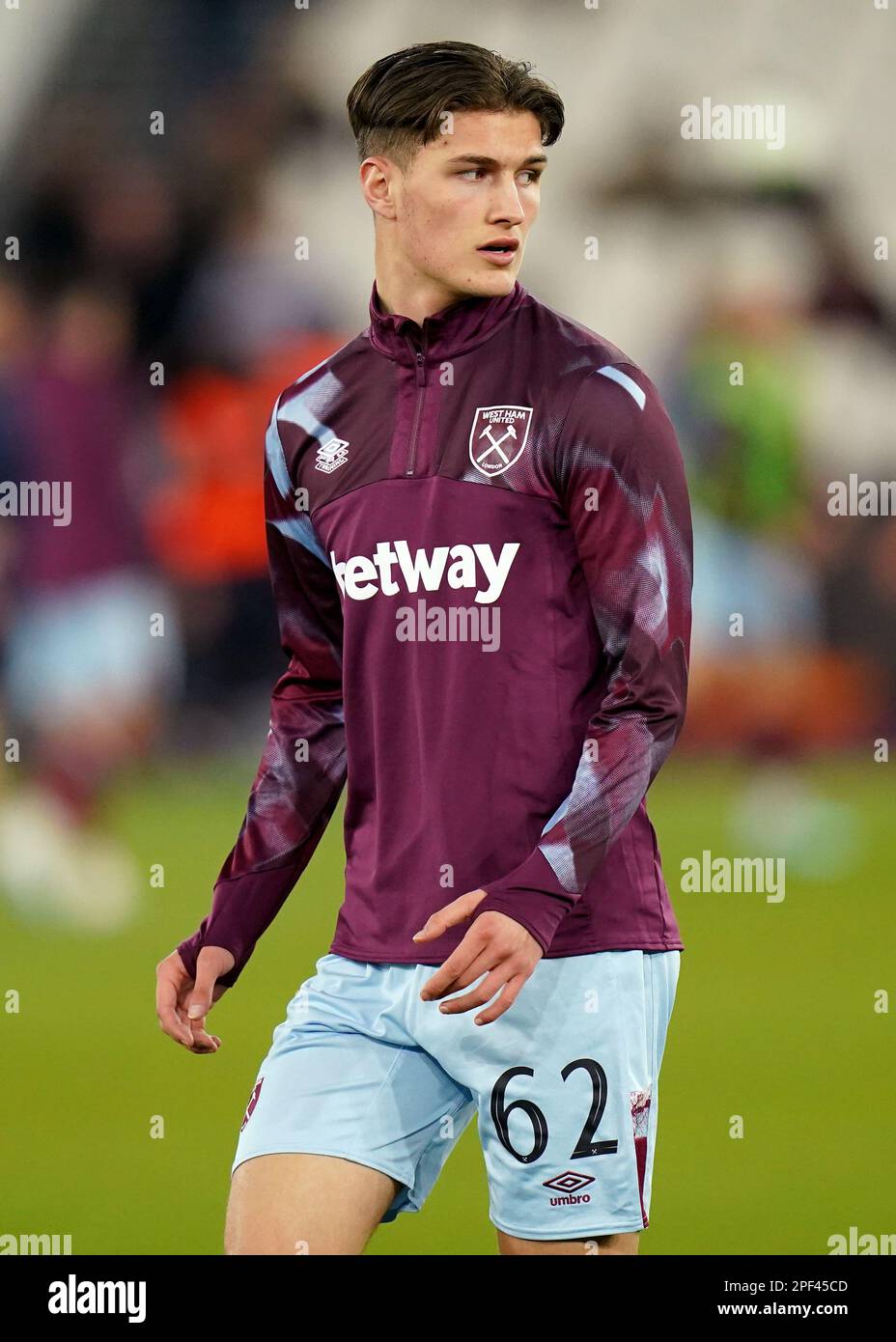 West Ham United’s Freddie Potts looks on during warm ups ahead of the ...