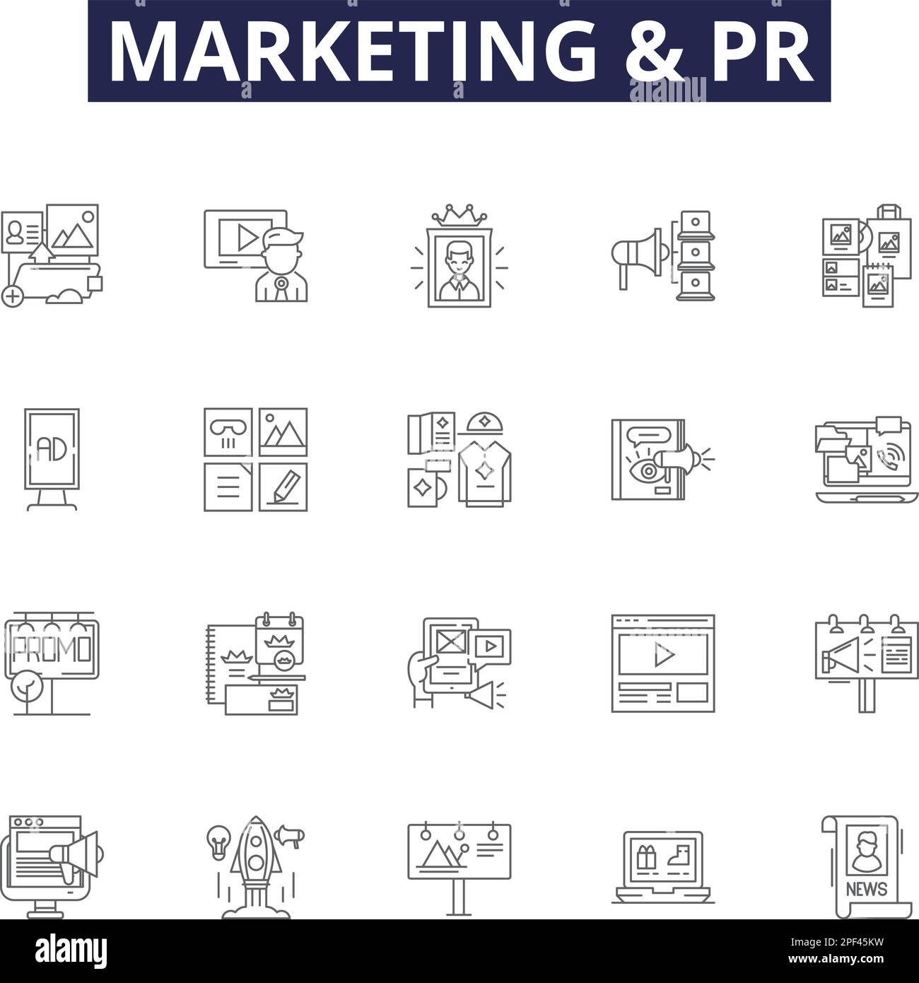 Marketing & pr line vector icons and signs. PR, Advertising, Promotion ...