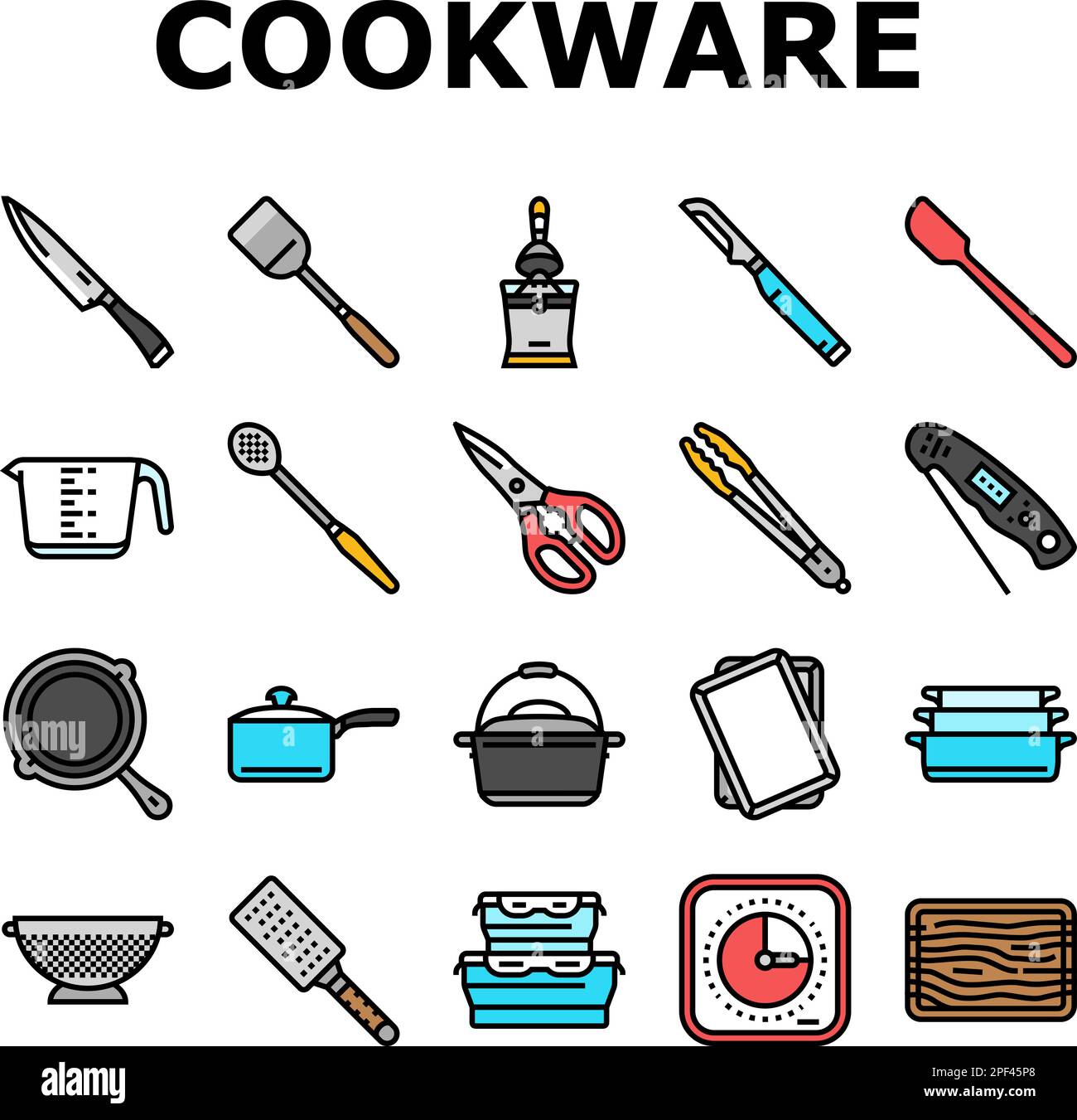 cookware kitchen cooking food icons set vector Stock Vector Image & Art ...