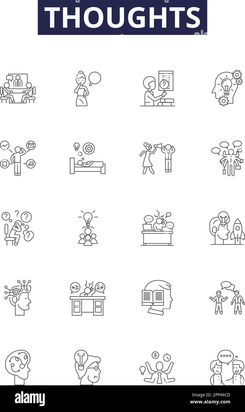 Thoughts line vector icons and signs. Reflections, Concepts, Notions ...
