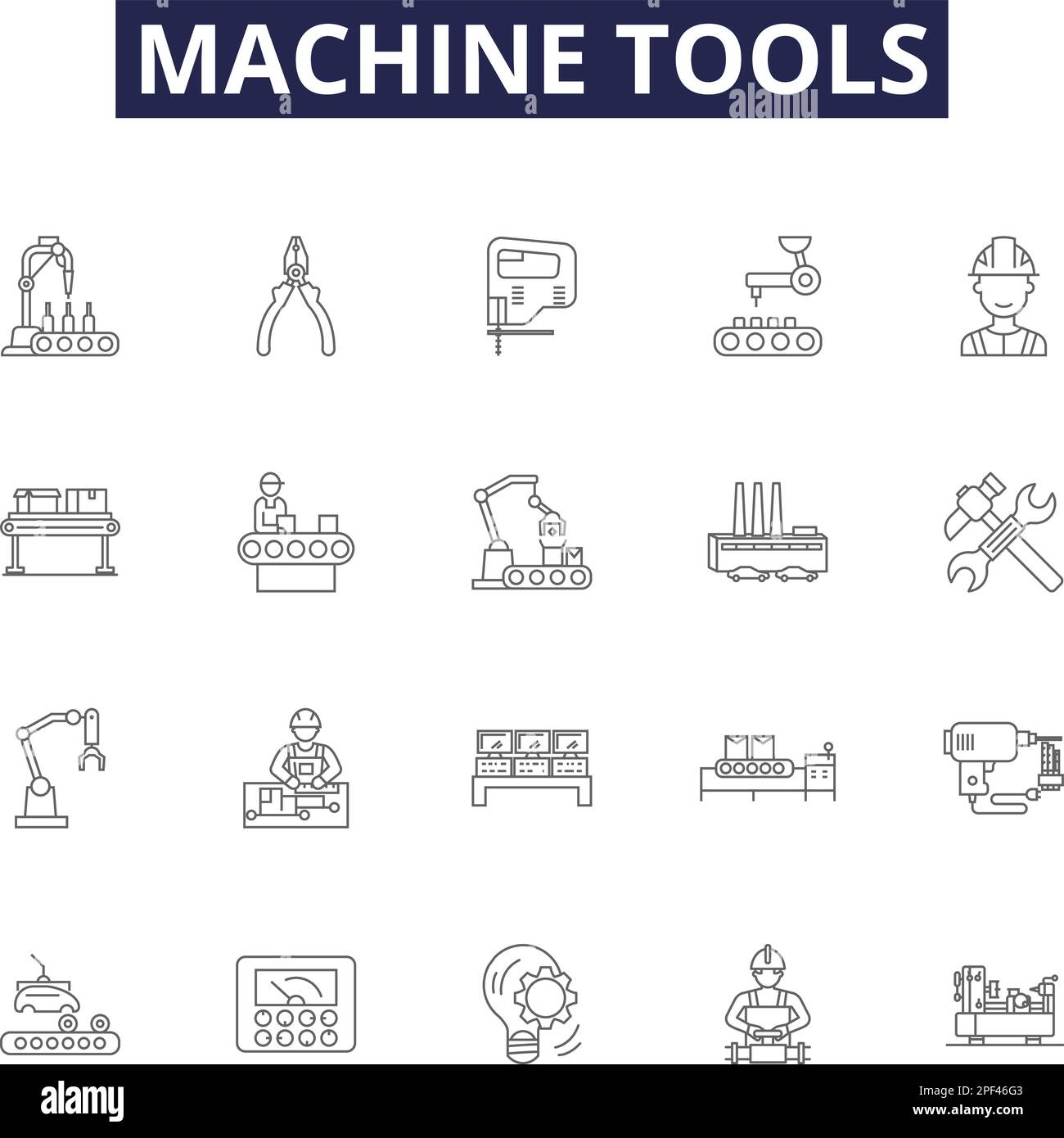 Machine tools line vector icons and signs. Turning, Drilling, Grinding ... Machine tools line vector icons and signs. Turning, Drilling, Grinding ...