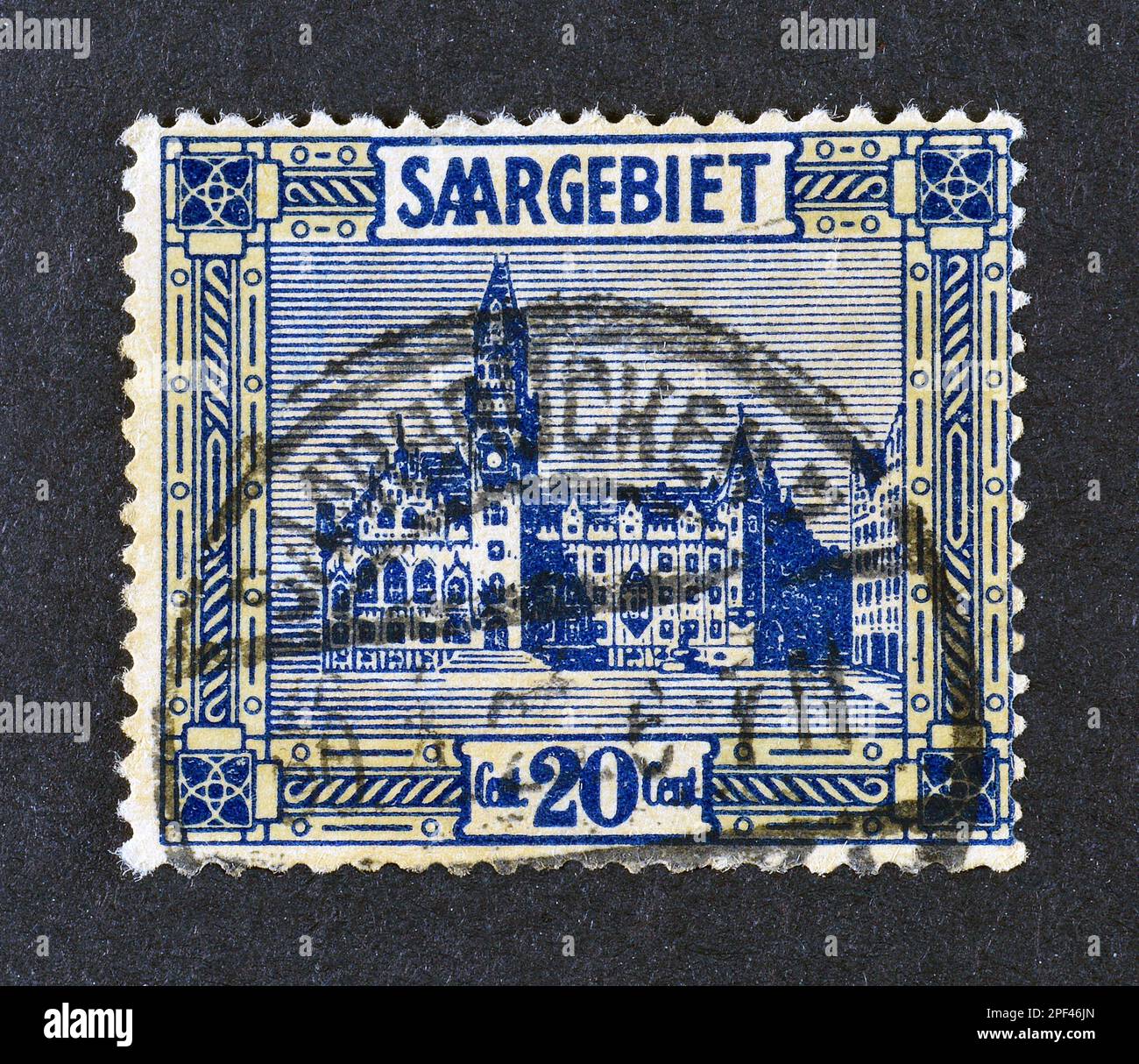Cancelled postage stamp printed by Germany, Saarland, that shows Town ...