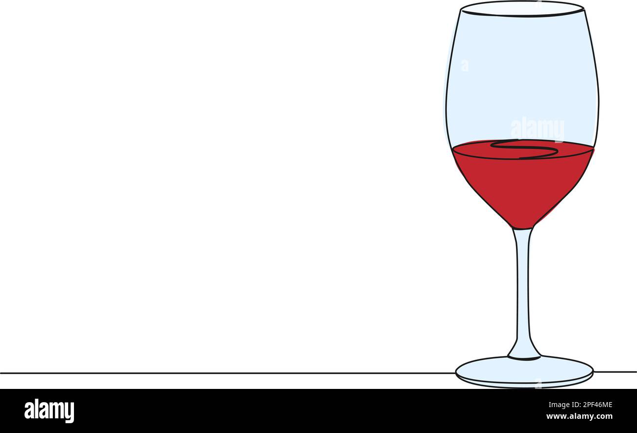 colored continuous single line drawing of glass of wine, line art ...