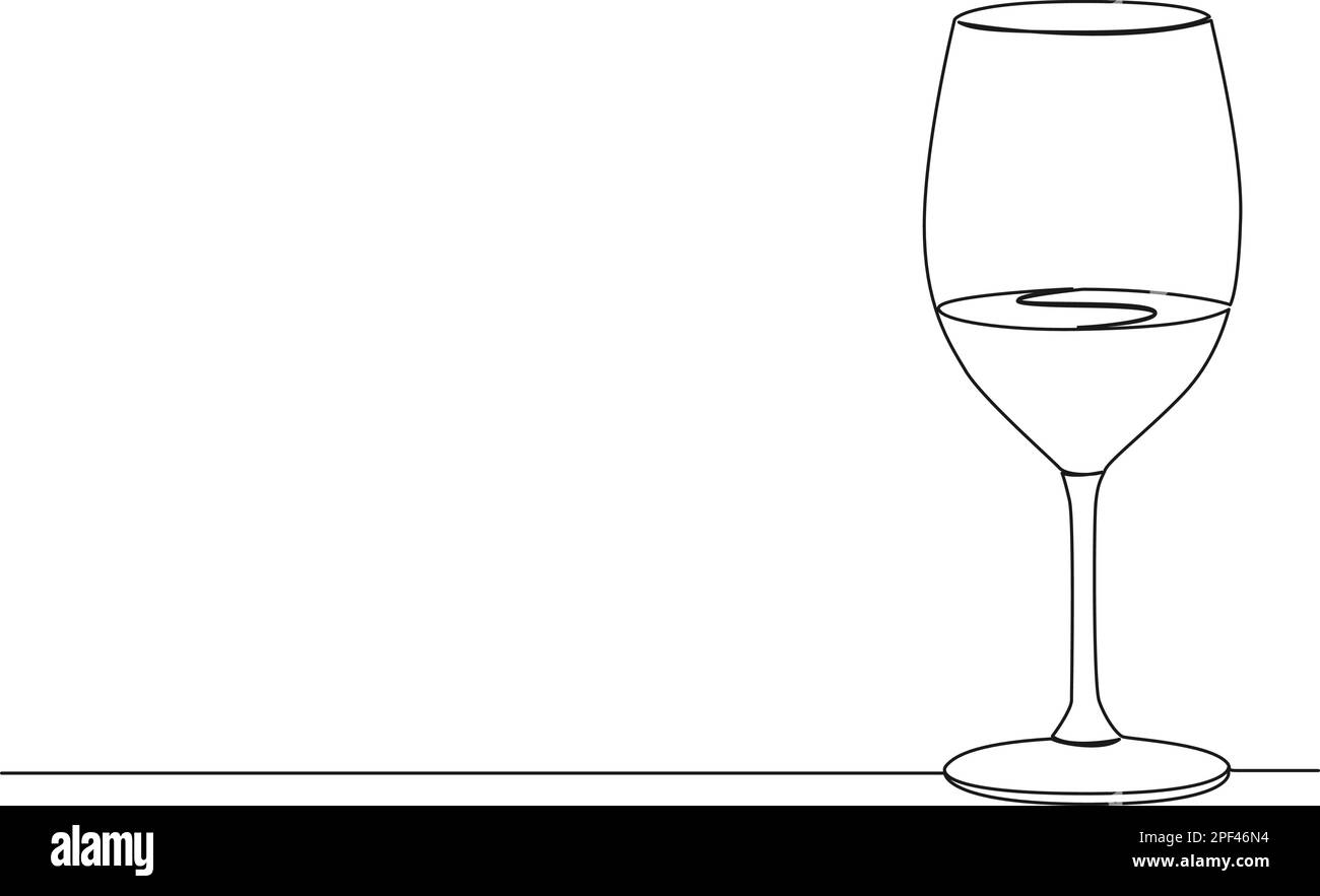 continuous single line drawing of glass of wine, line art vector ...