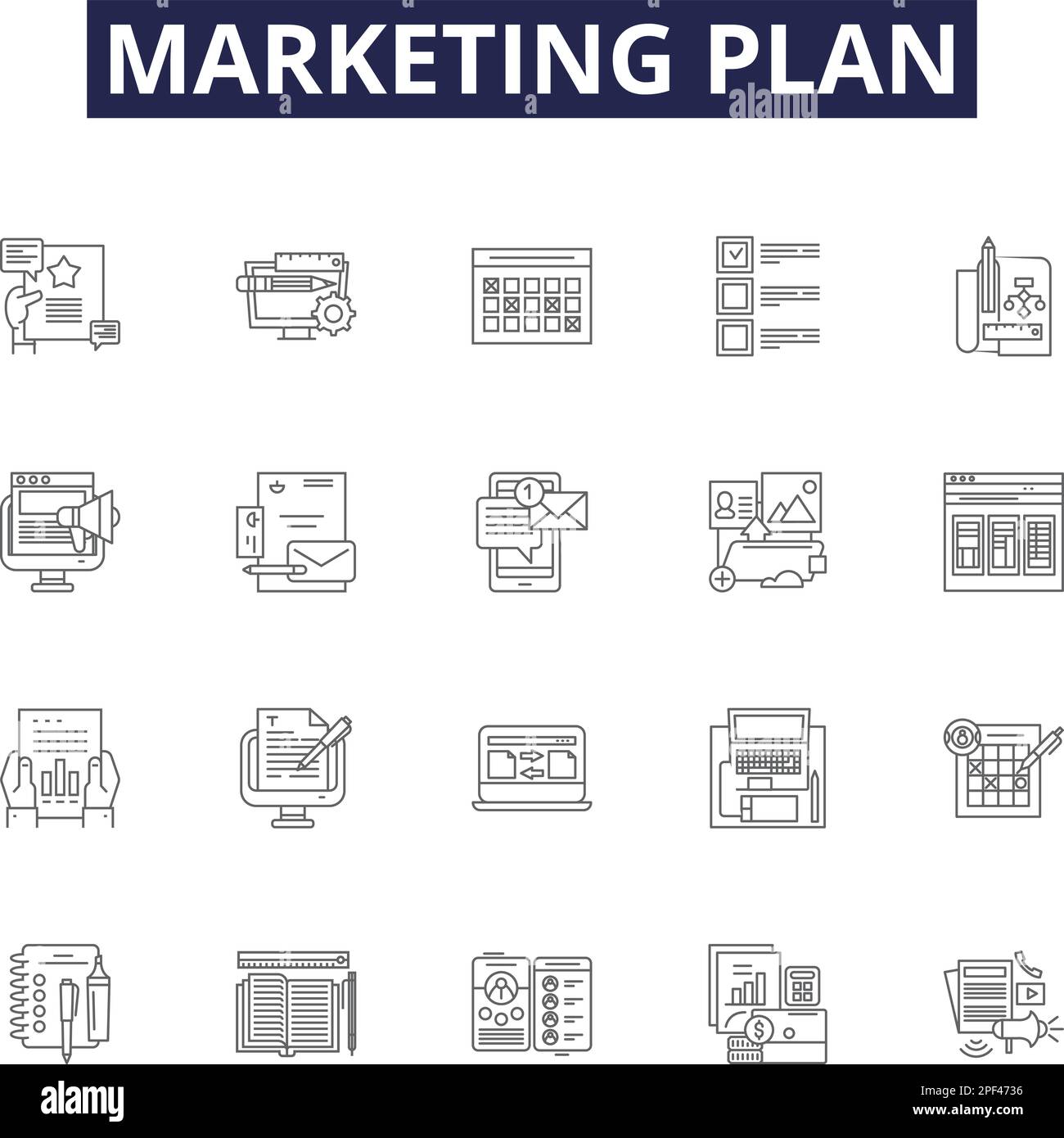 Marketing plan line vector icons and signs. Strategy, Campaign ... Marketing plan line vector icons and signs. Strategy, Campaign ...