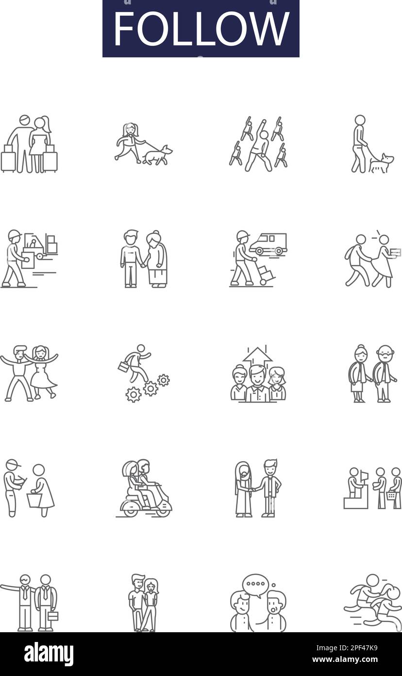 Follow line vector icons and signs. Heed, Observe, Pursue, Stay, Chase ...