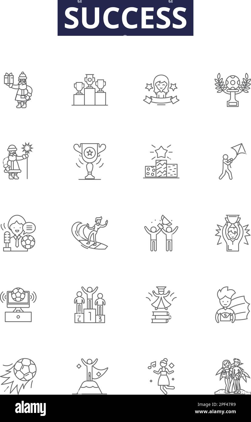 Success line vector icons and signs. Victory, Triumph, Realization ...