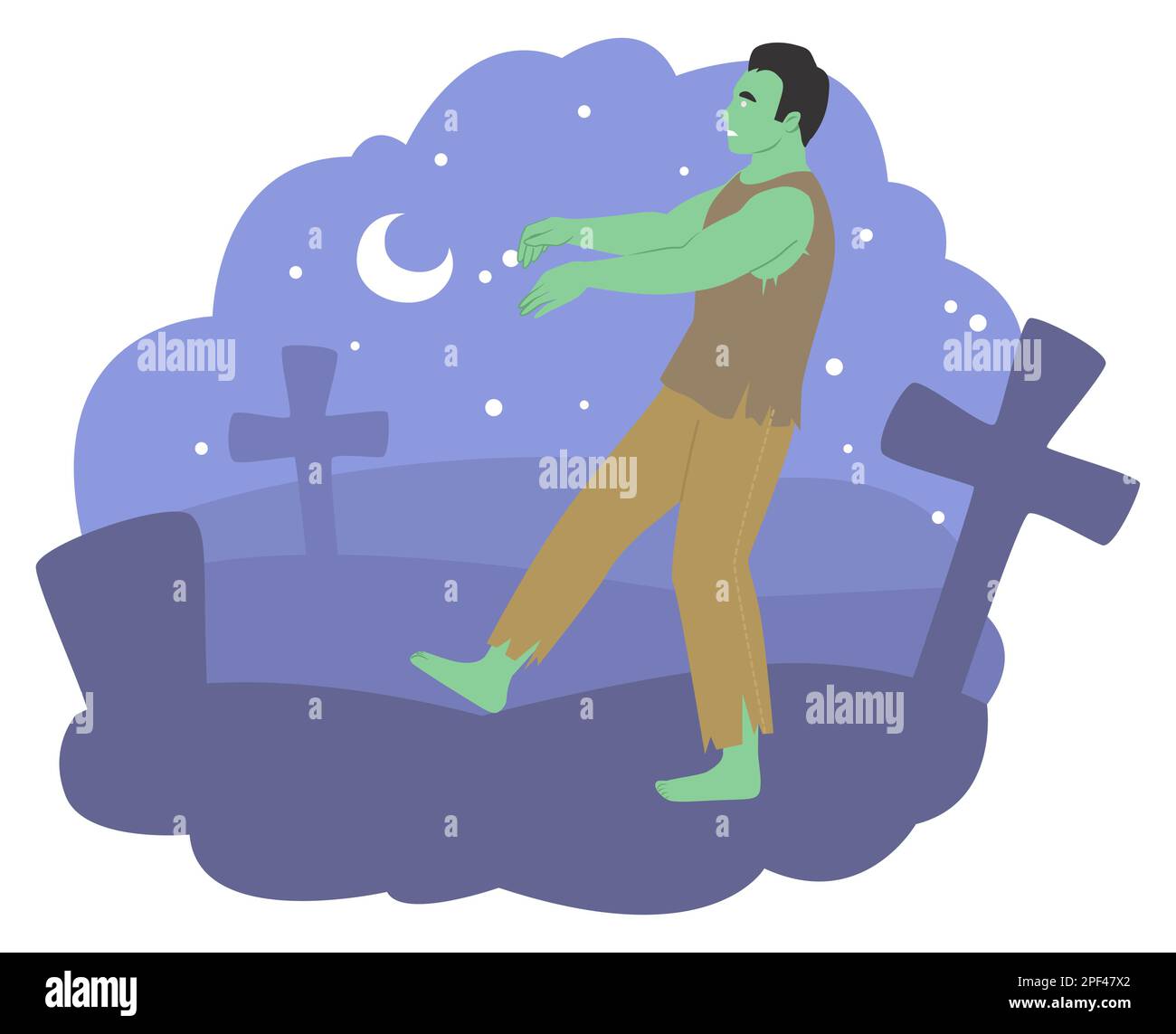 Creepy cartoon zombie walking on graveyard vector Stock Vector Image ...