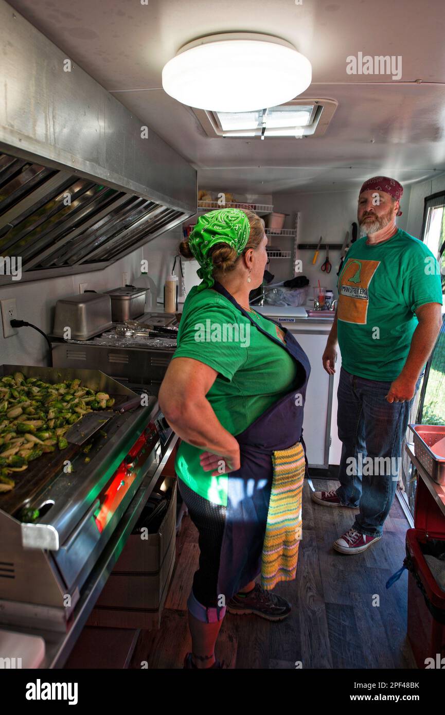 UNITED STATES - June 21, 2019: Angela and Brian Maness talk about the ...