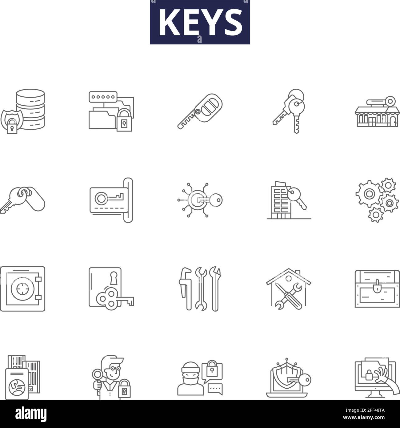 Keys line vector icons and signs. keyring, security, open, unlock, door ...