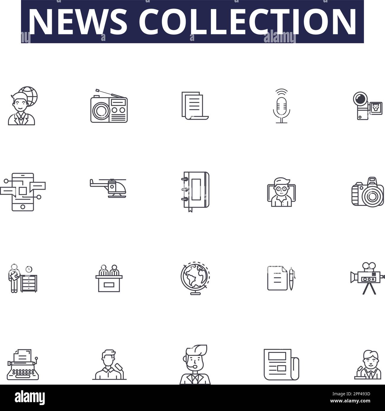 News collection line vector icons and signs. Reporting, Journaling, Curating, Periodicals ...