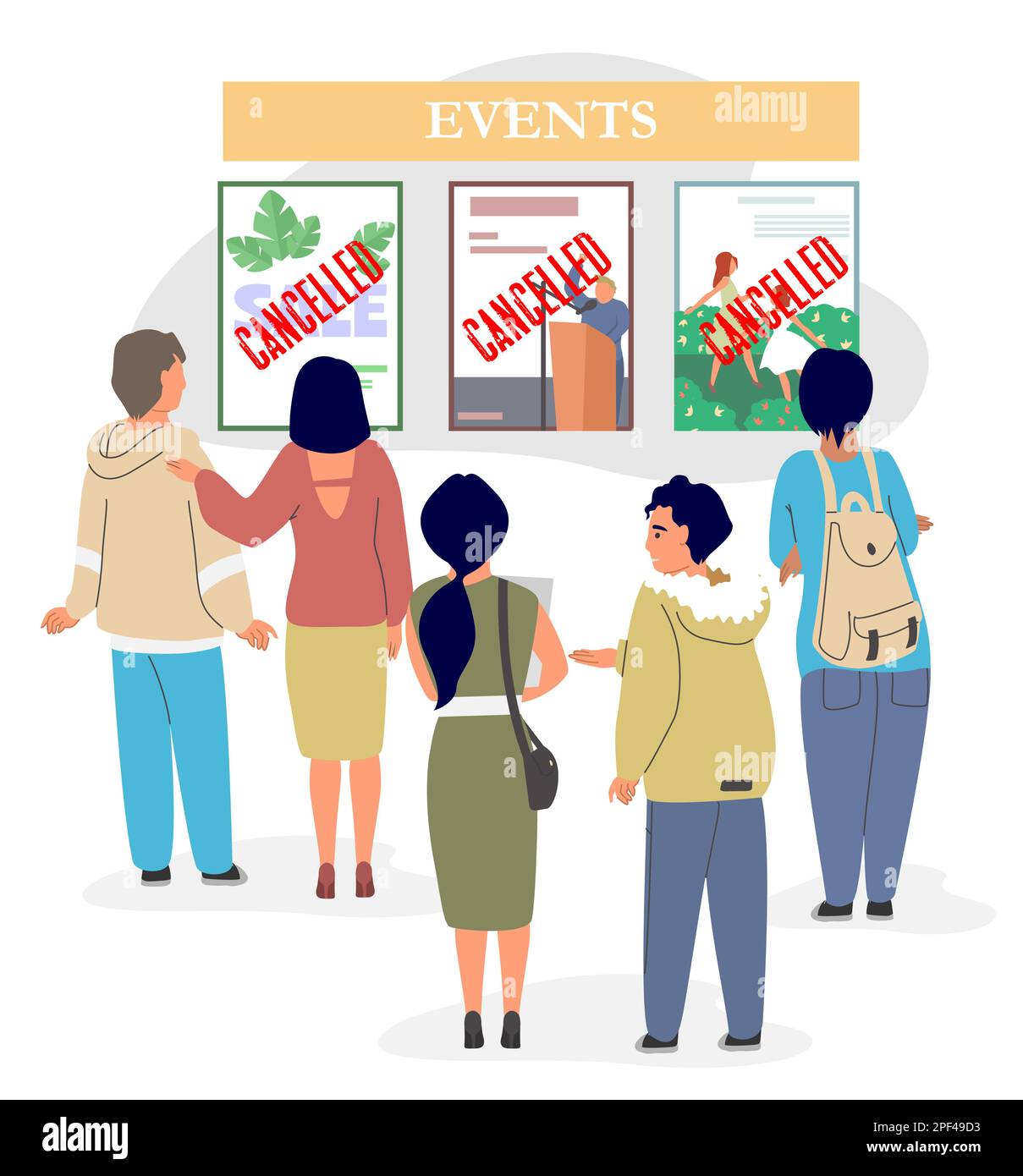 Vector people looking at posters with cancelled events Stock Vector ...