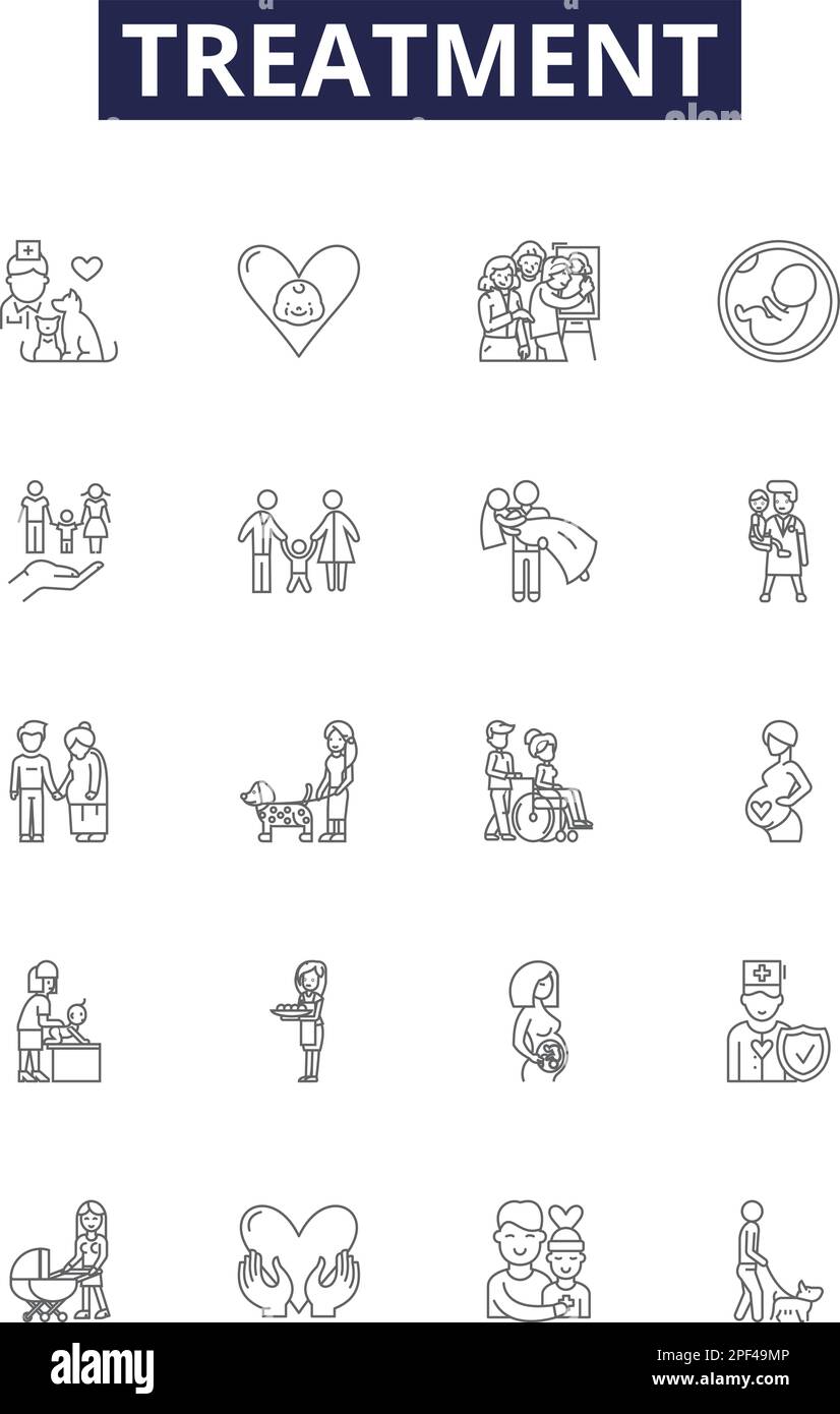 Treatment line vector icons and signs. Cure, Relief, Medication, Remedy ...