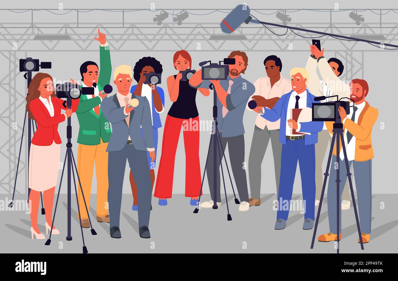 Crowd Of Journalists And Reporters Vector Illustration Stock Vector