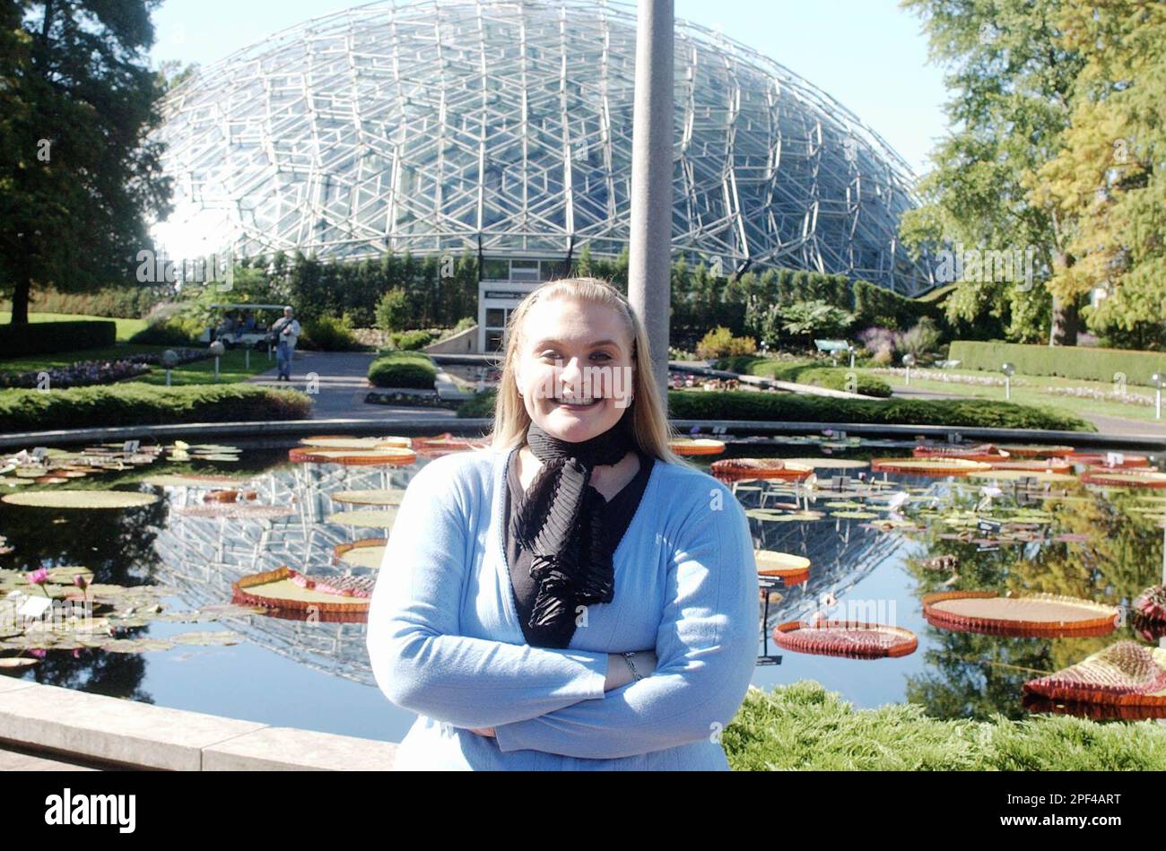 Amy Hancock poses in front of the lilly pond and Climatron at the ...