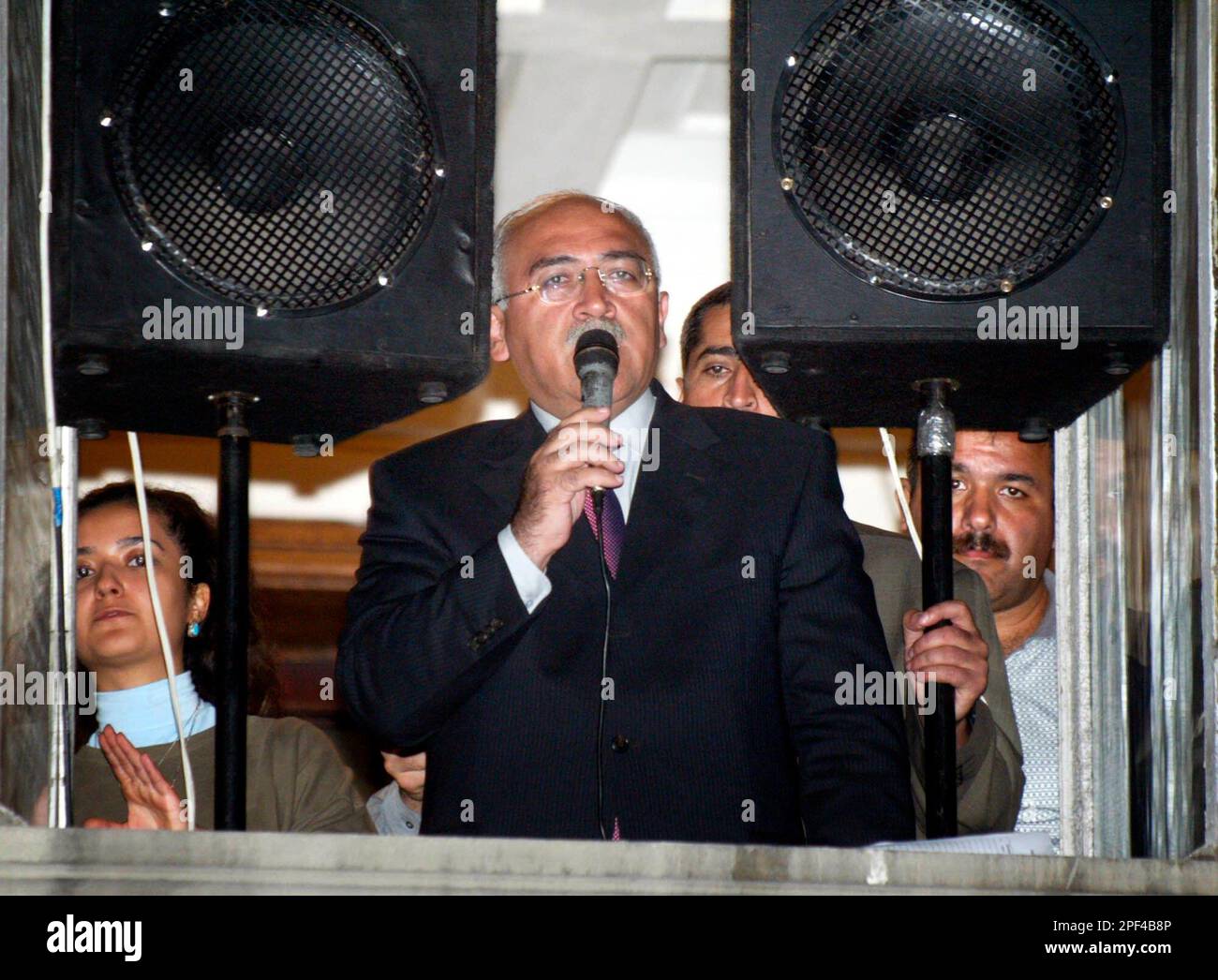 The Musavat party leader Isa Gambar, Aliev's main challenger, speaks to ...