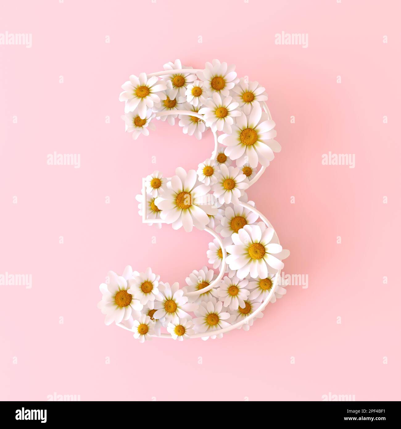 Number 3 made of natural chamomile flowers. Cute camomiles number three ...