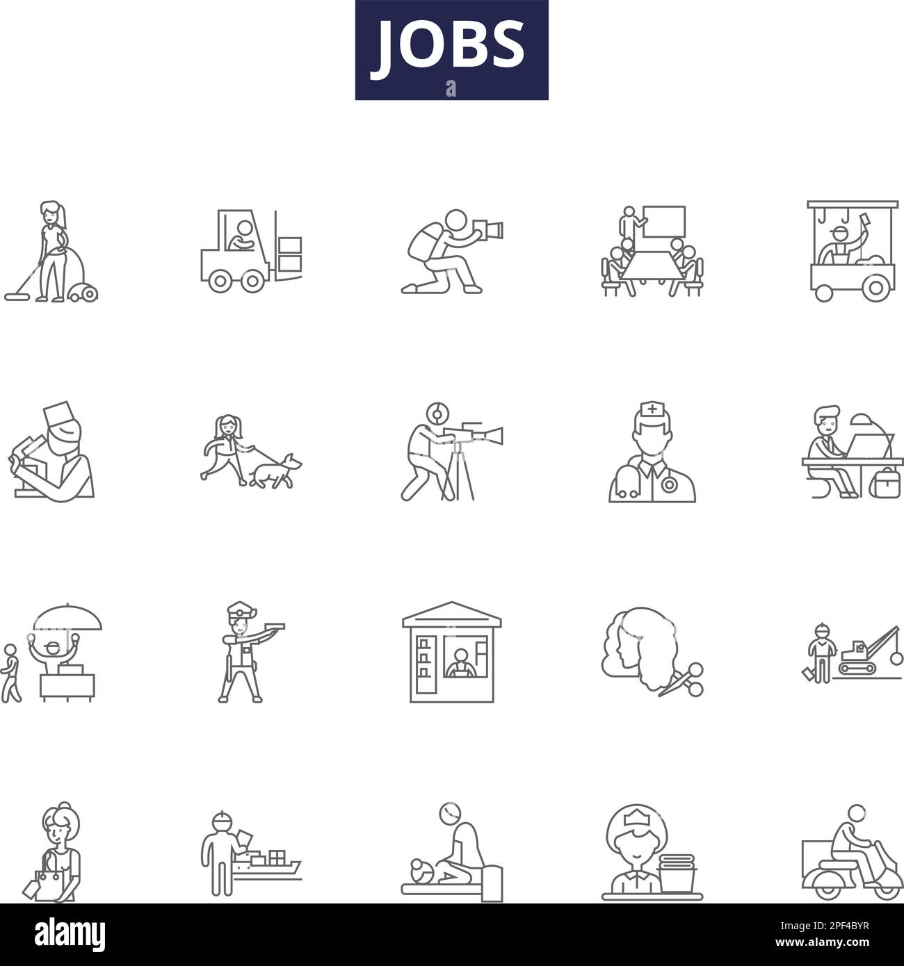 Jobs line vector icons and signs. Occupations, Employment, Career ...