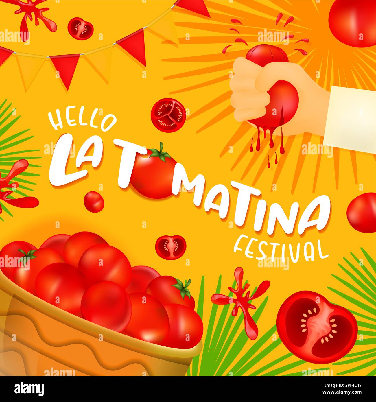 La Tomatina festival banner. La Tomatina in Spain. tomato fight. tomato ...
