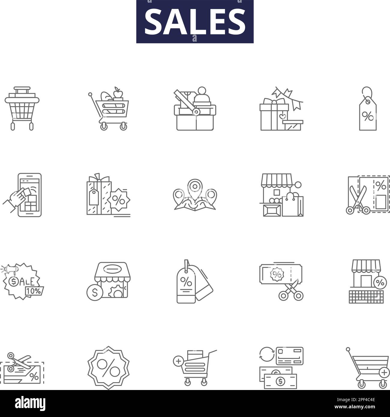 Sales line vector icons and signs. Trade, Purchases, Merchandising ...