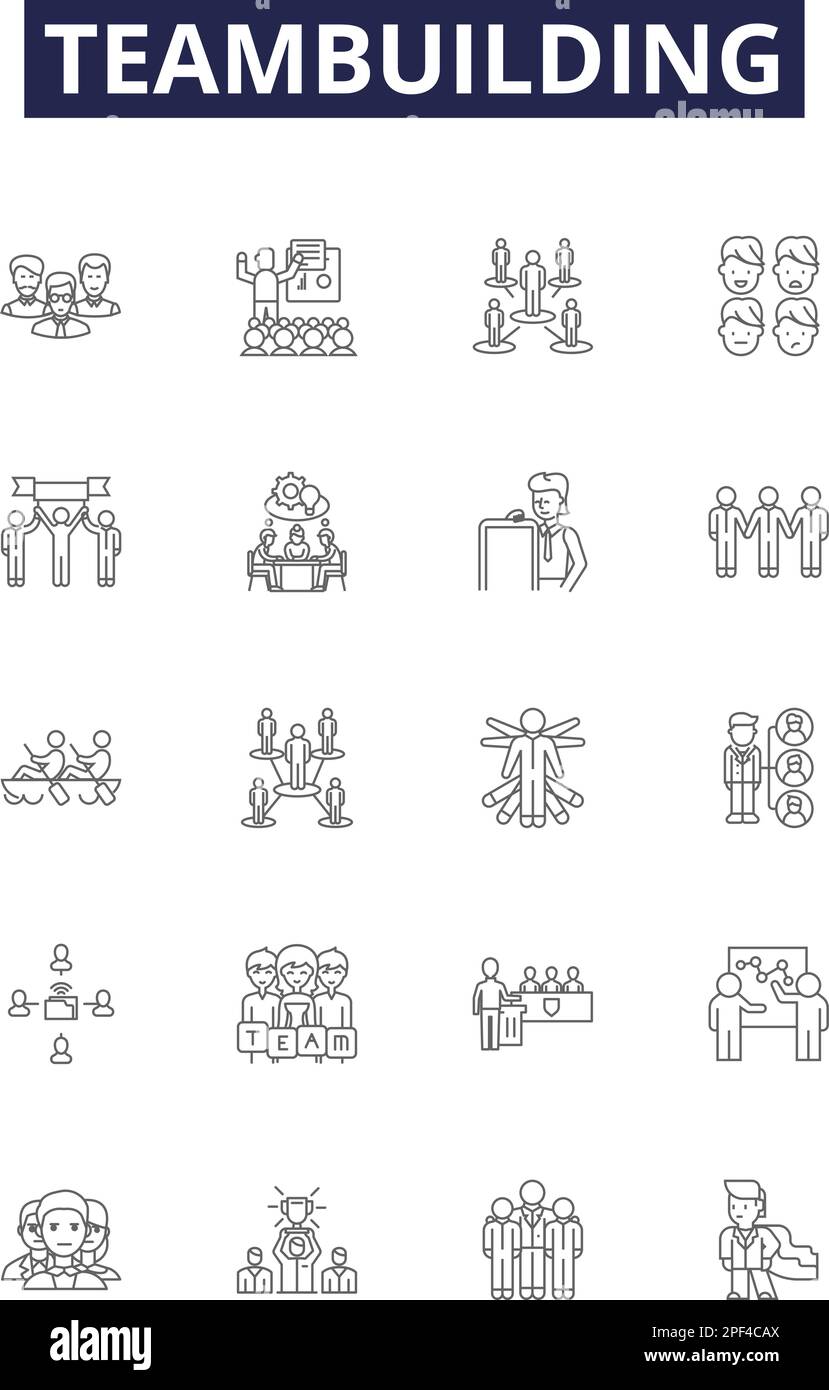 Teambuilding line vector icons and signs. Collaboration, Engagement, Unify, Bonding, Camaraderie ...