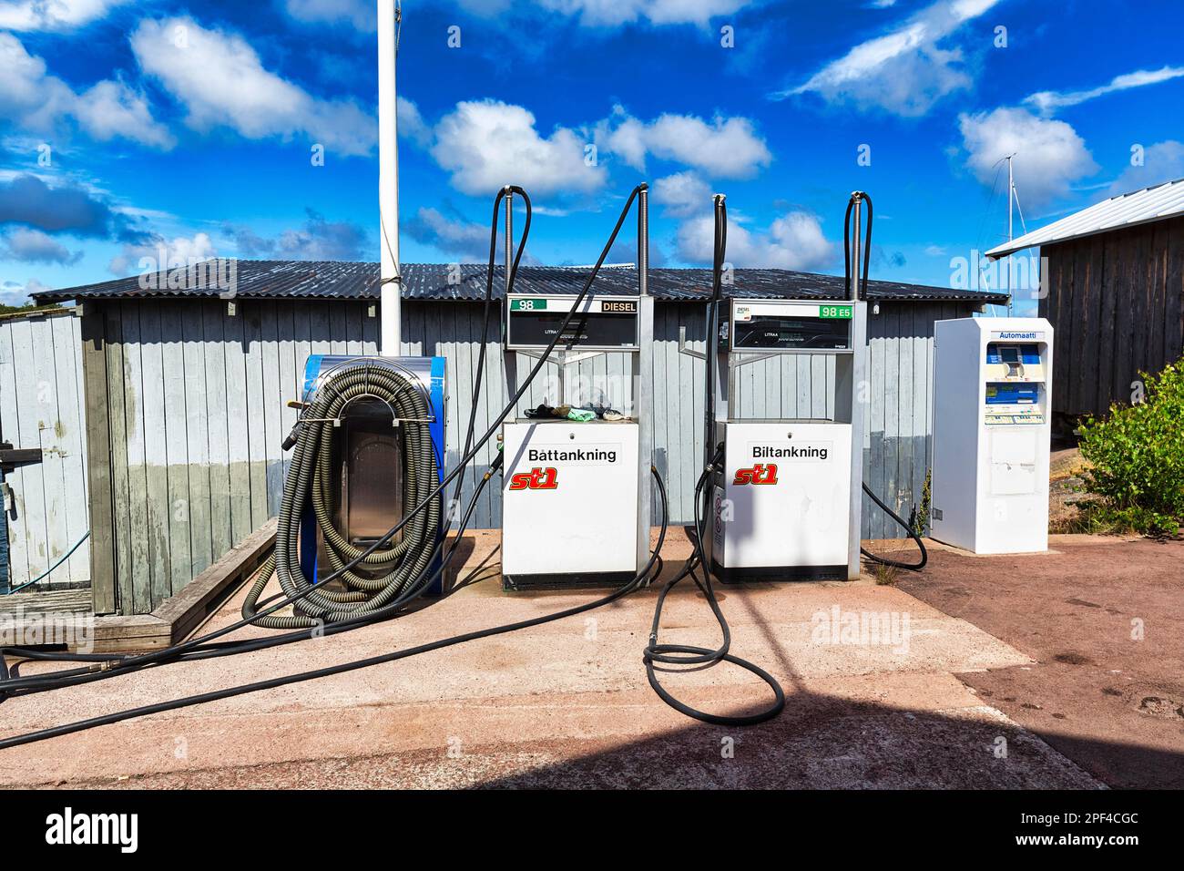 Filling station for boats, harbour in the fishing village of ...